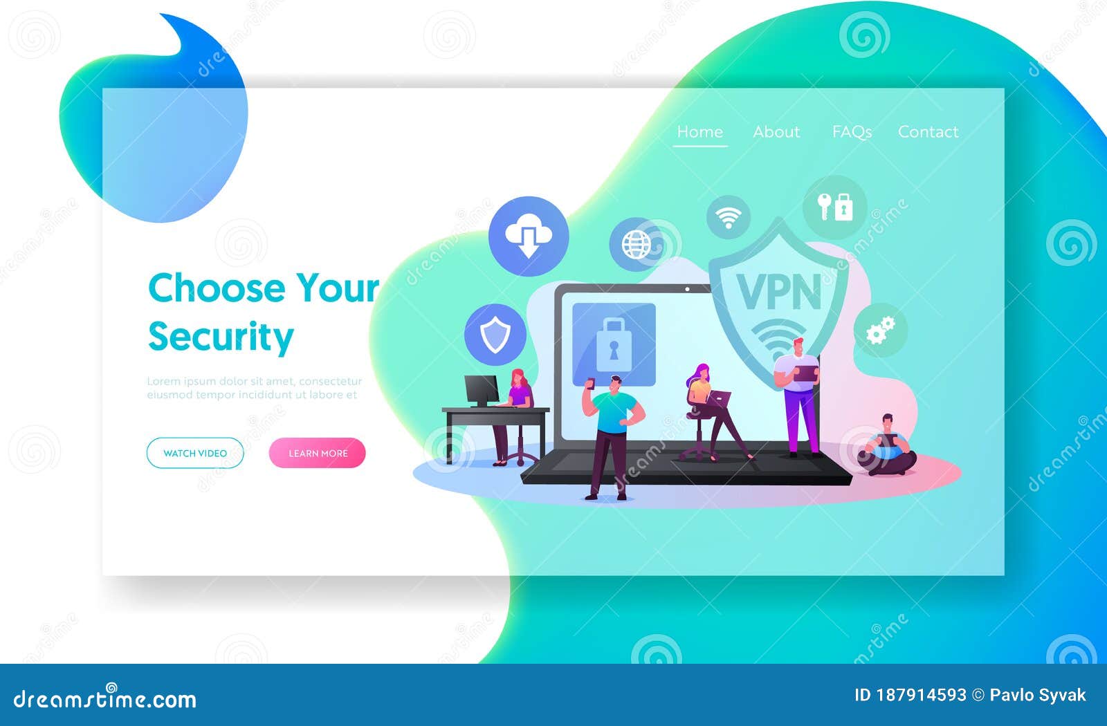 Virtual Private Network, VPN Landing Page Template. Tiny Characters at ...