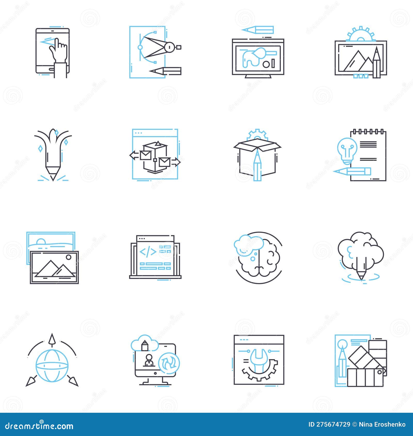 Virtual Processing Linear Icons Set Digitization Automation
