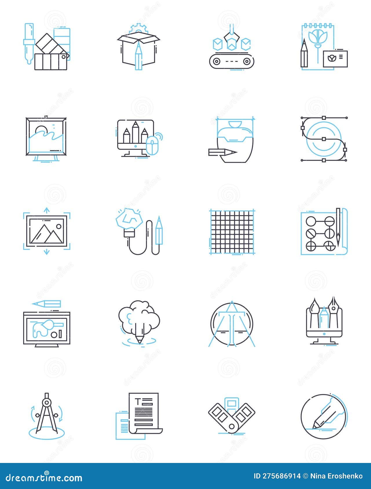 Virtual Processing Linear Icons Set Digitization Automation Interactivity Simulation