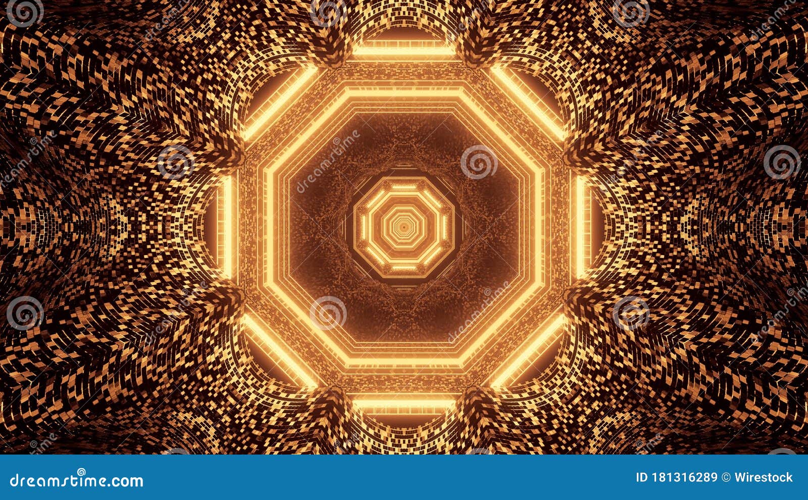 Virtual Projection of Golden Lights Forming an Octagonal Pattern Stock ...