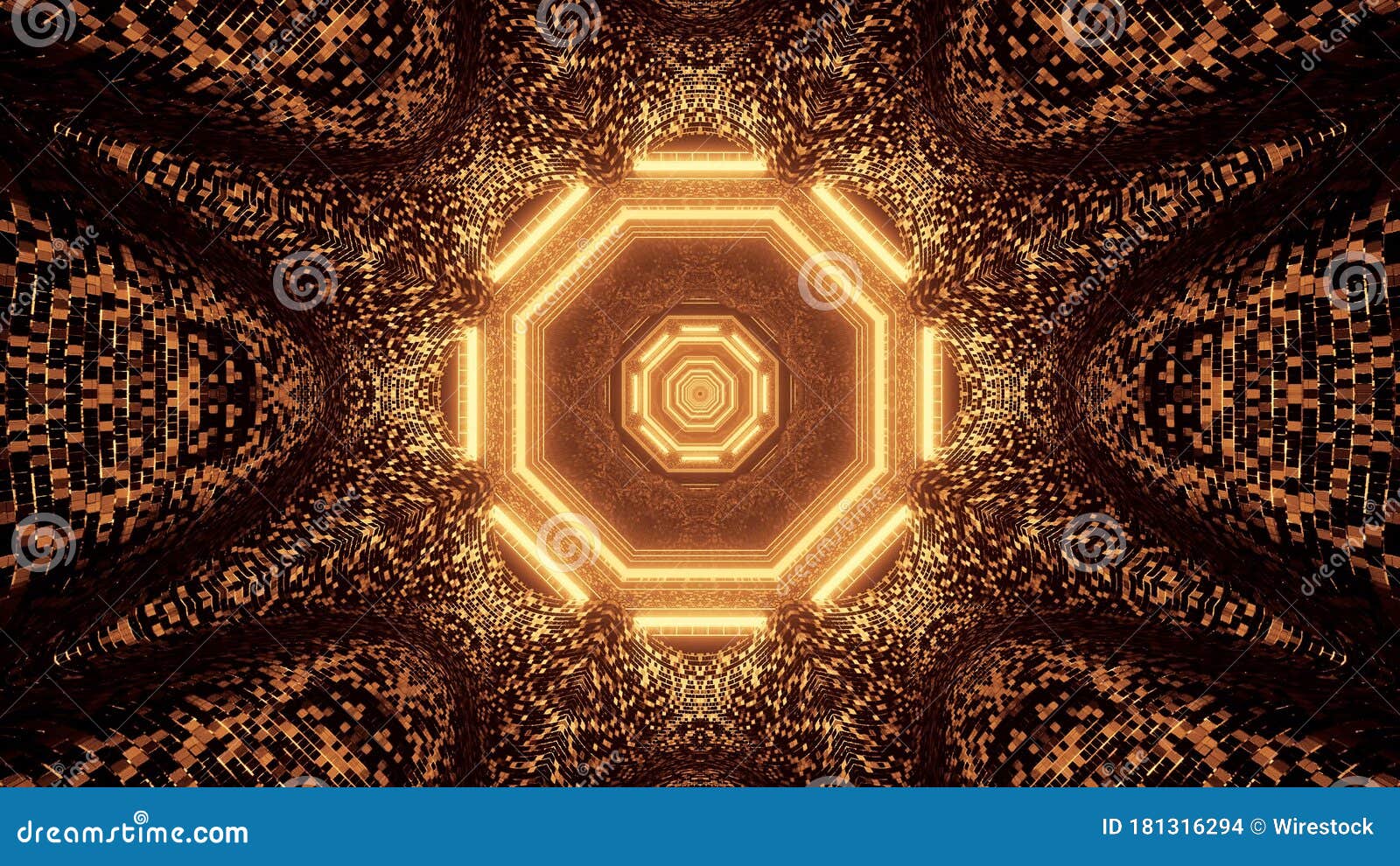 Virtual Projection of Golden Lights Forming an Octagonal Pattern Stock ...