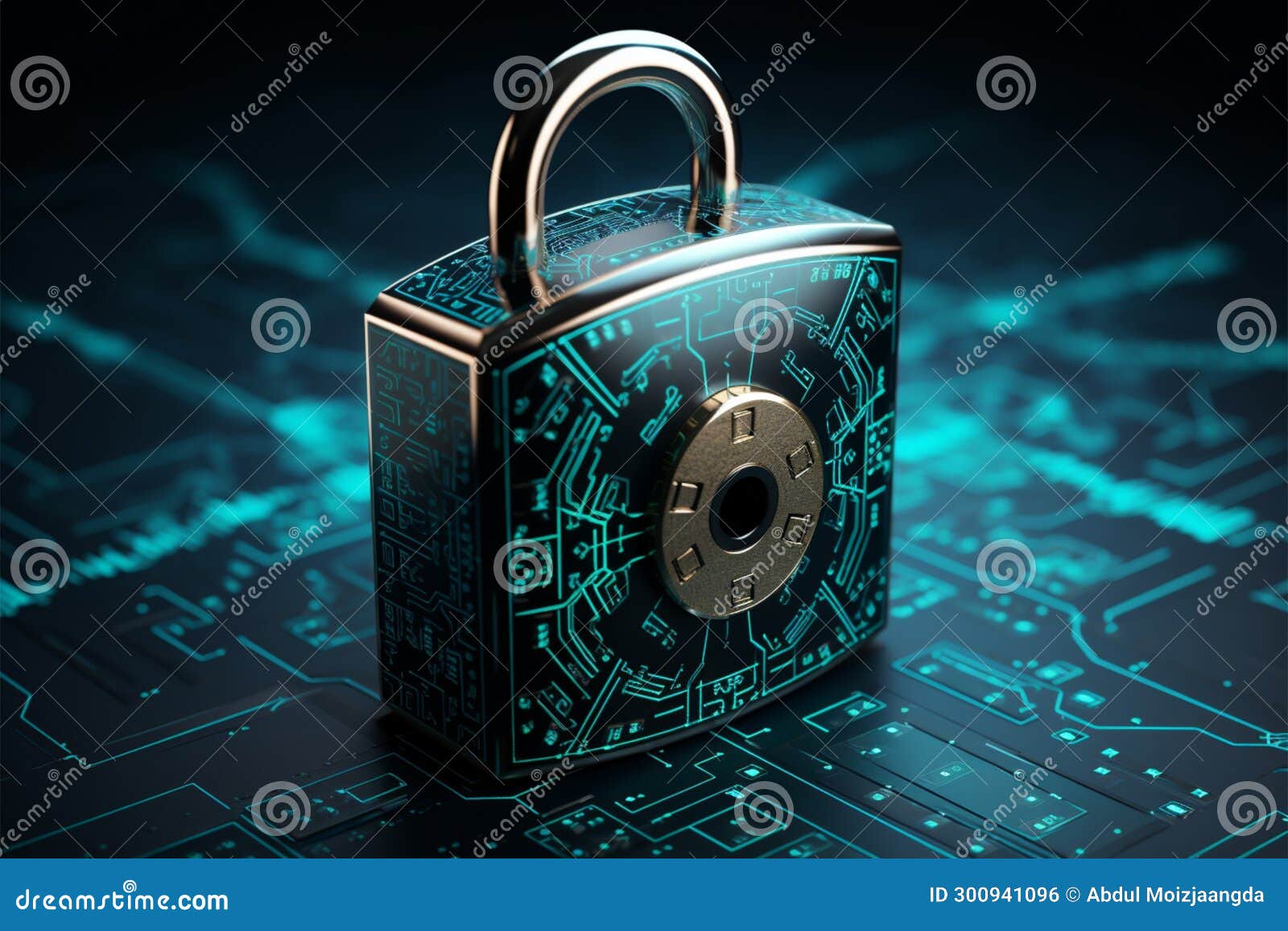 Virtual Protection Cyber Security Concept with a Padlock, 3D Render ...