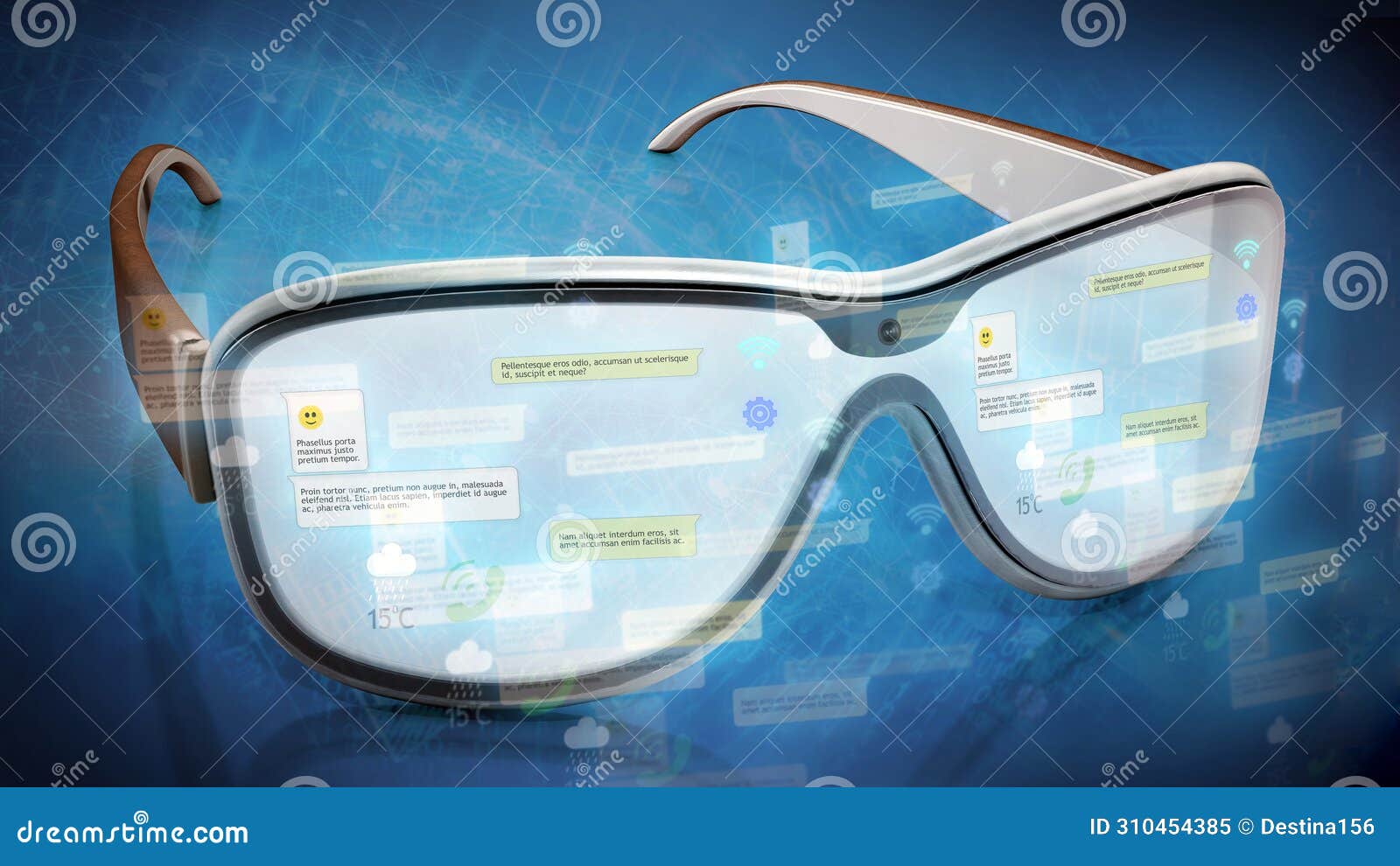 Virtual Reality of Augmented Reality Glasses on Blue Background. 3D ...