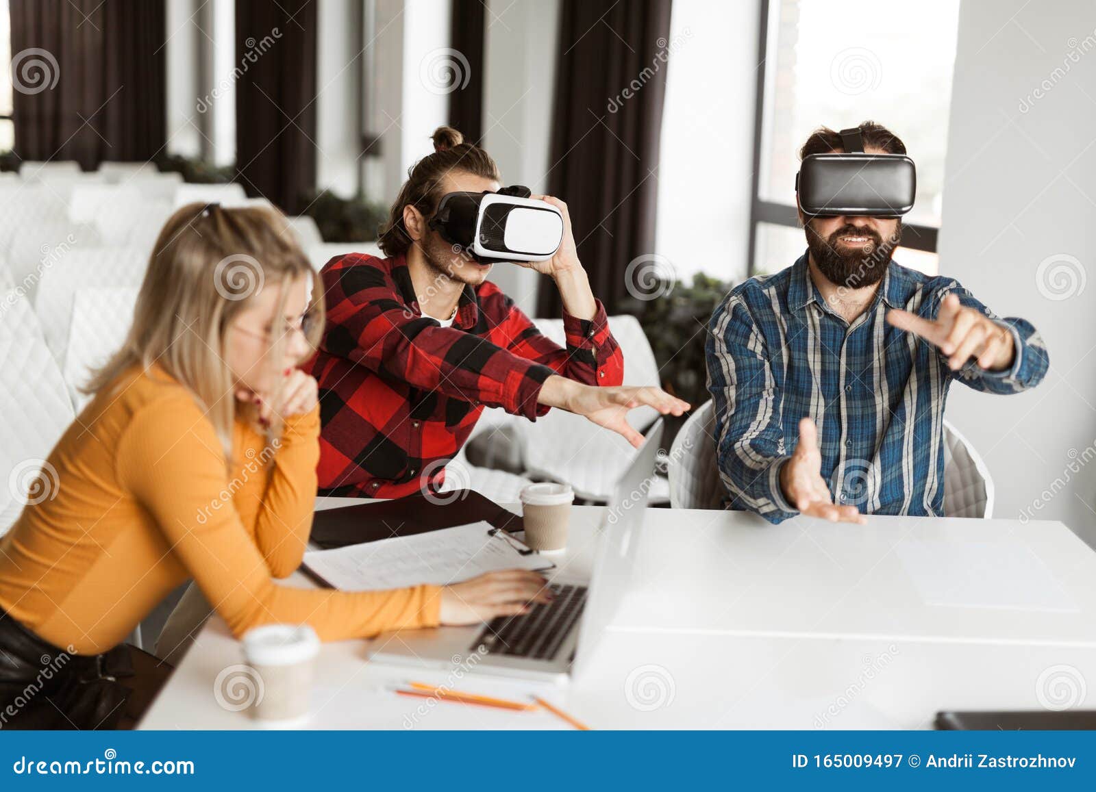 Virtual Reality Augmented, Young Designer Group. Creative Meeting in ...