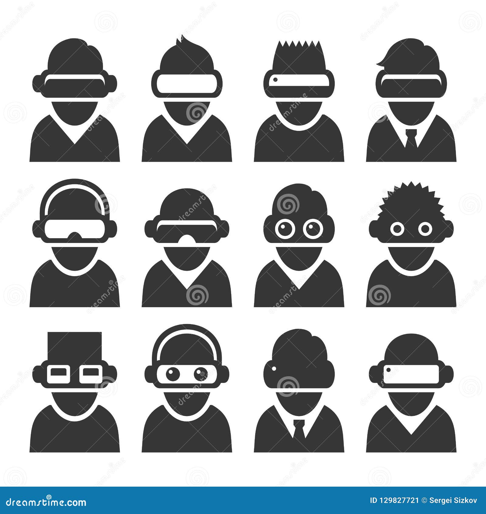 Virtual Reality Avatars Set with VR Headset. Vector Stock Vector ...