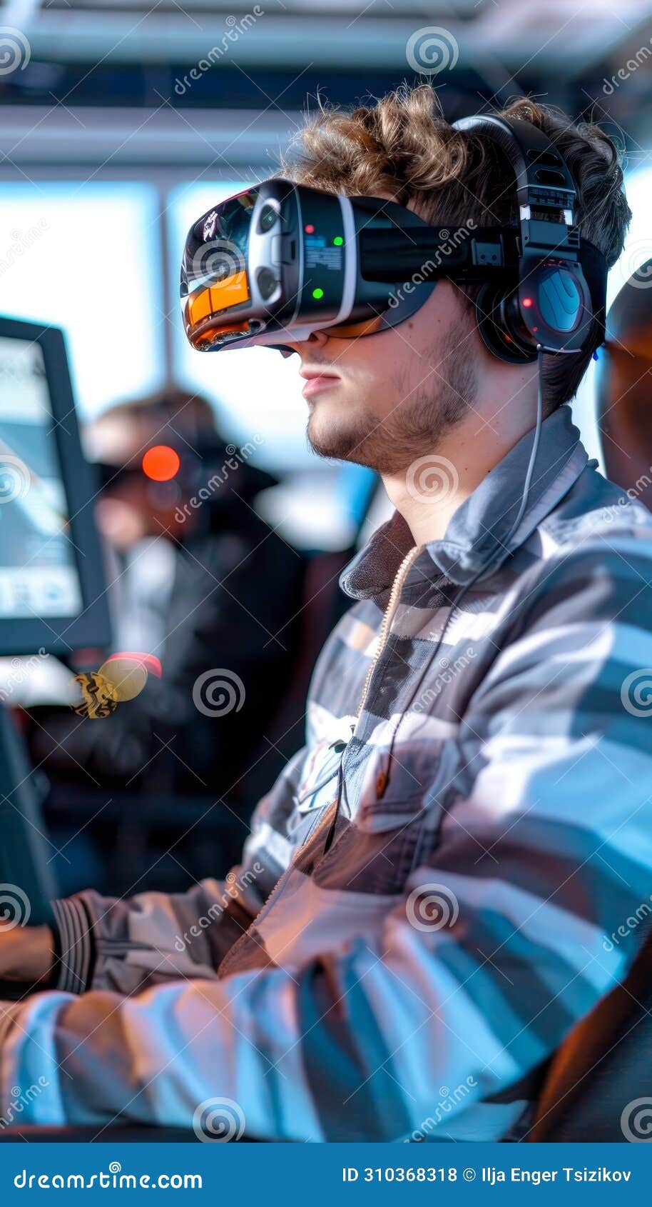 Virtual Reality Aviation Exam in Flight Simulator Cabin with Man ...