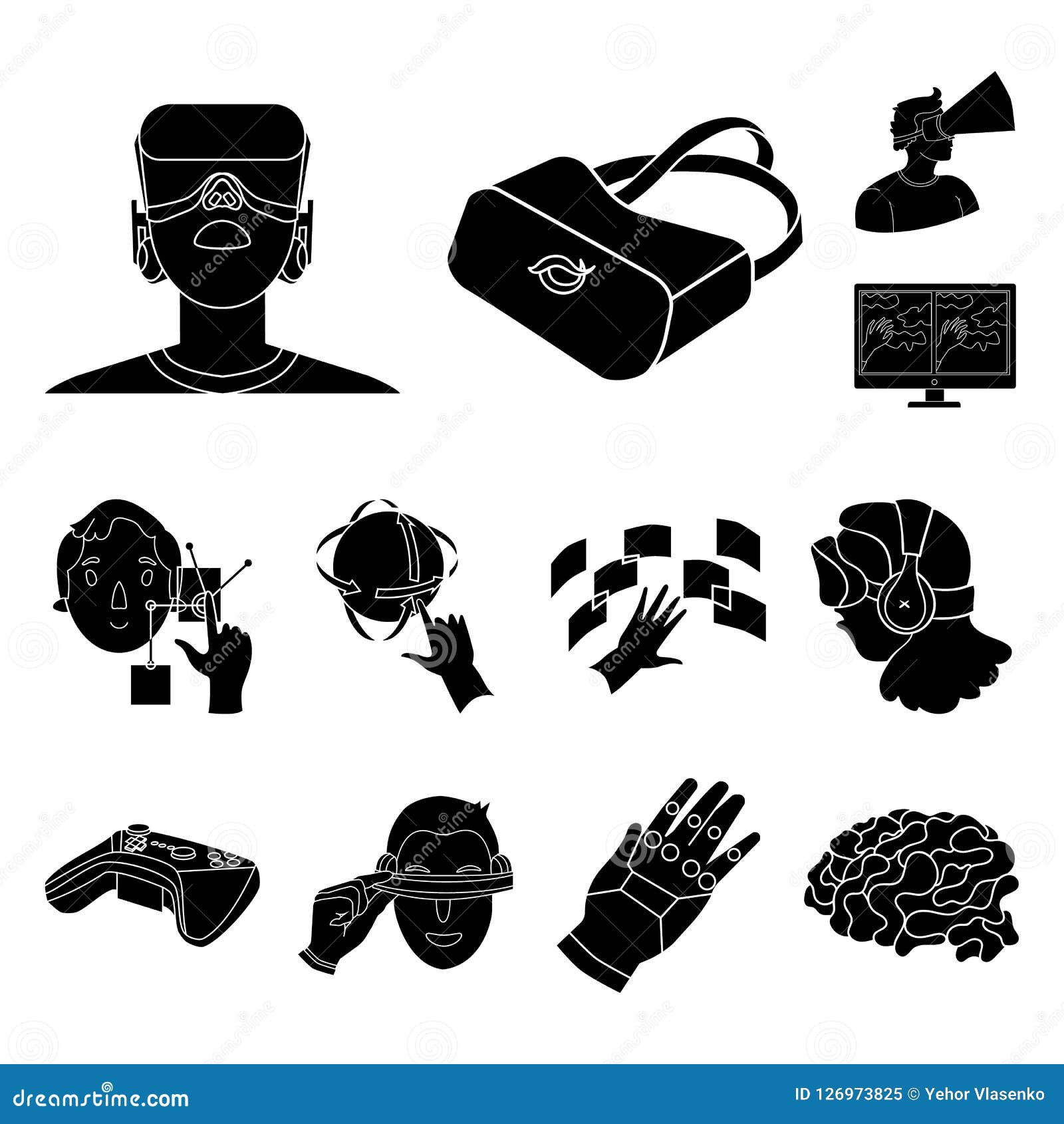 A Virtual Reality Black Icons in Set Collection for Design. Modern ...