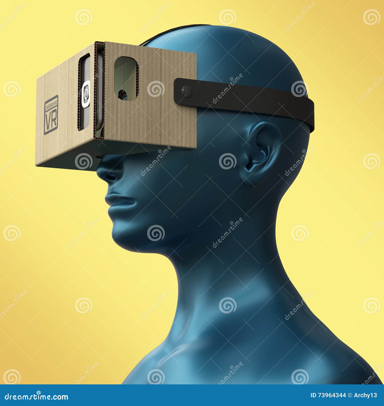 Virtual Reality Cardboard Headset on Color Female Plastic Mannequin ...