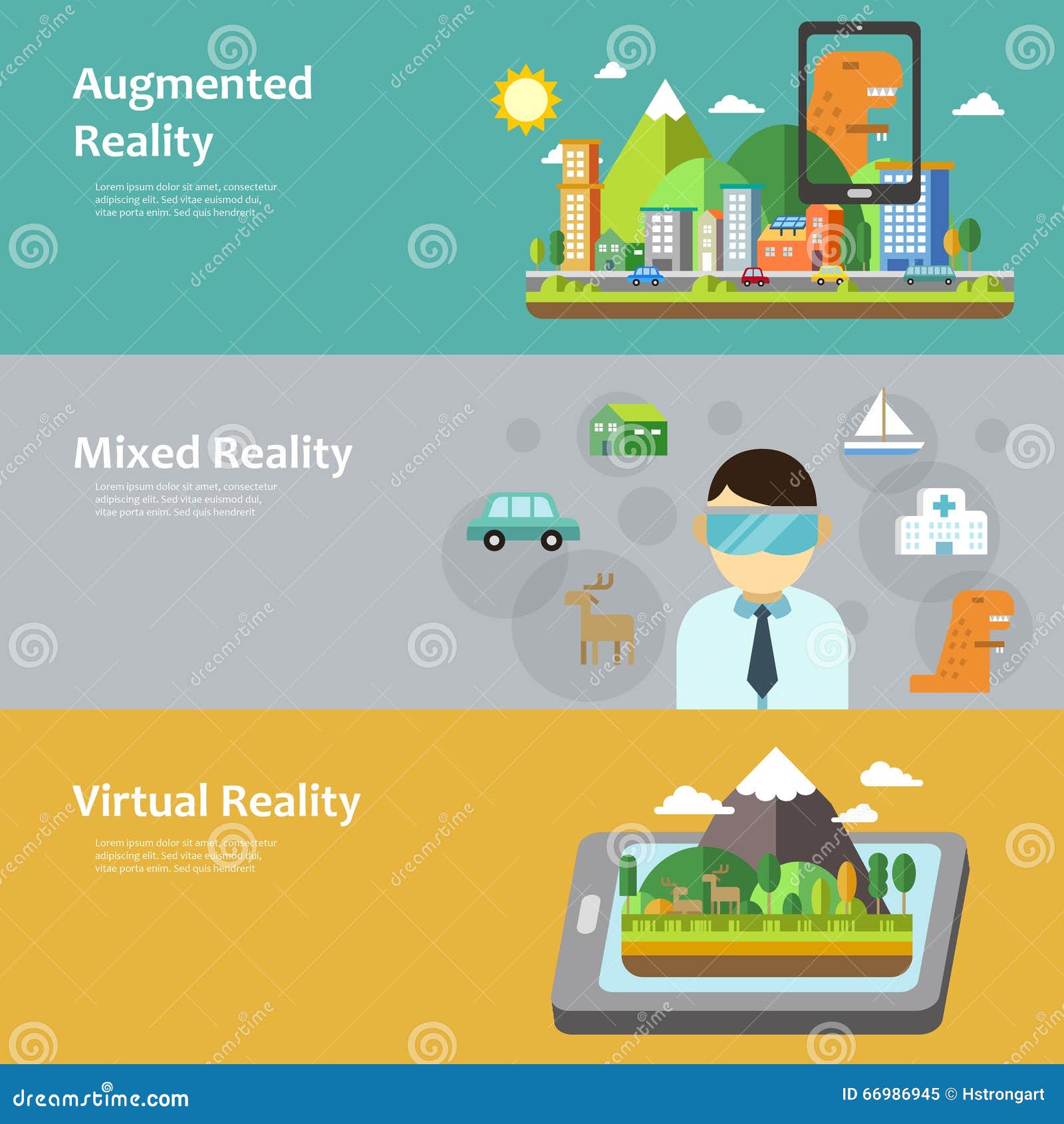 Virtual Reality Concept Collection Stock Illustration - Illustration of ...