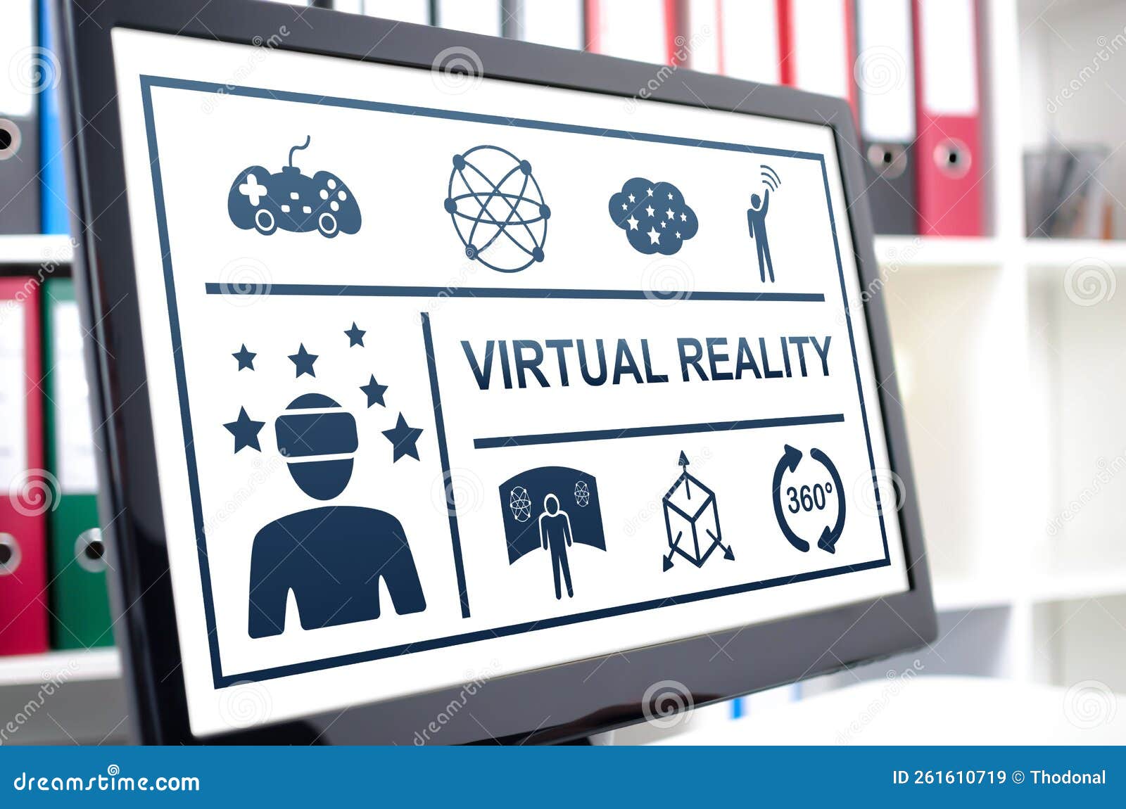 Virtual Reality Concept on a Computer Screen Stock Illustration ...