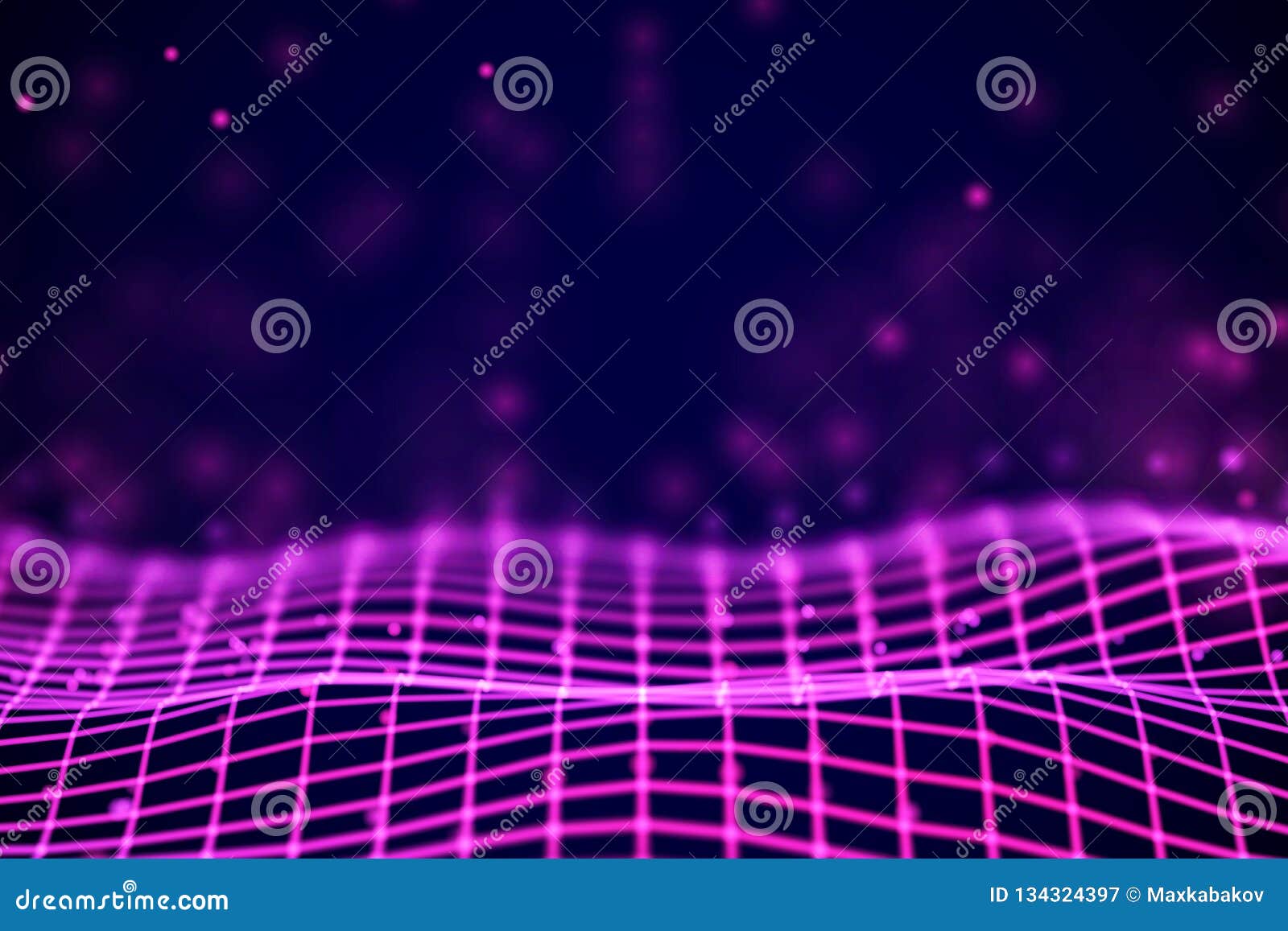 Virtual Reality Concept: 3D Red Digital Wireframe Grid with Floating ...