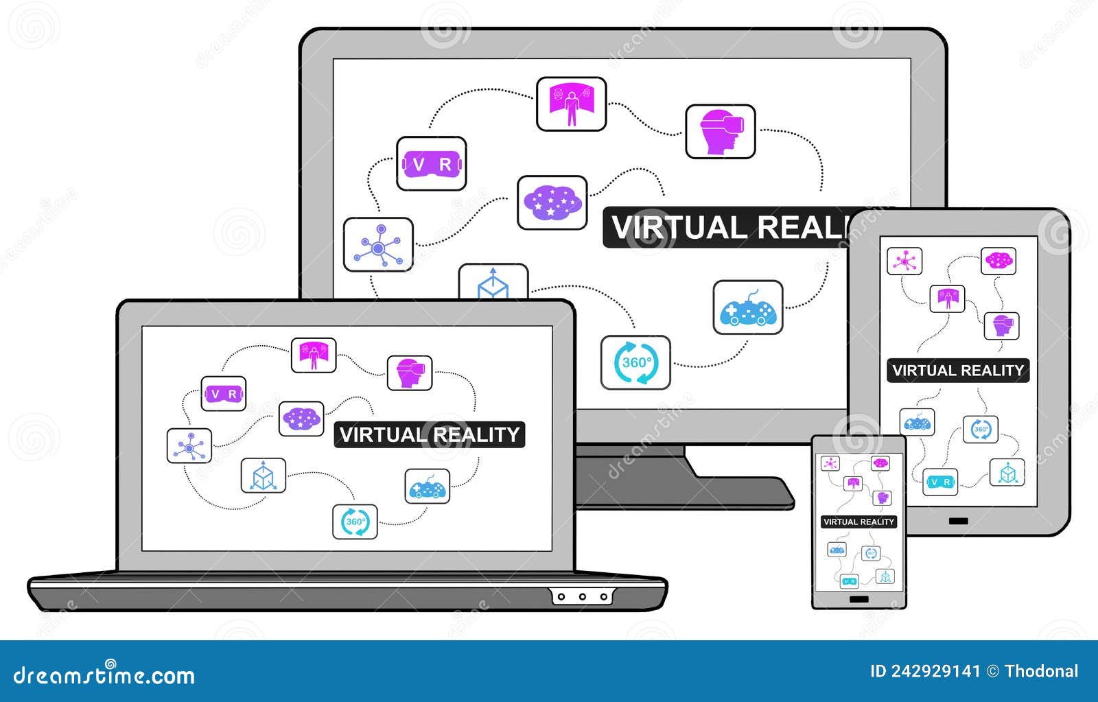 Virtual Reality Concept on Different Devices Stock Illustration ...