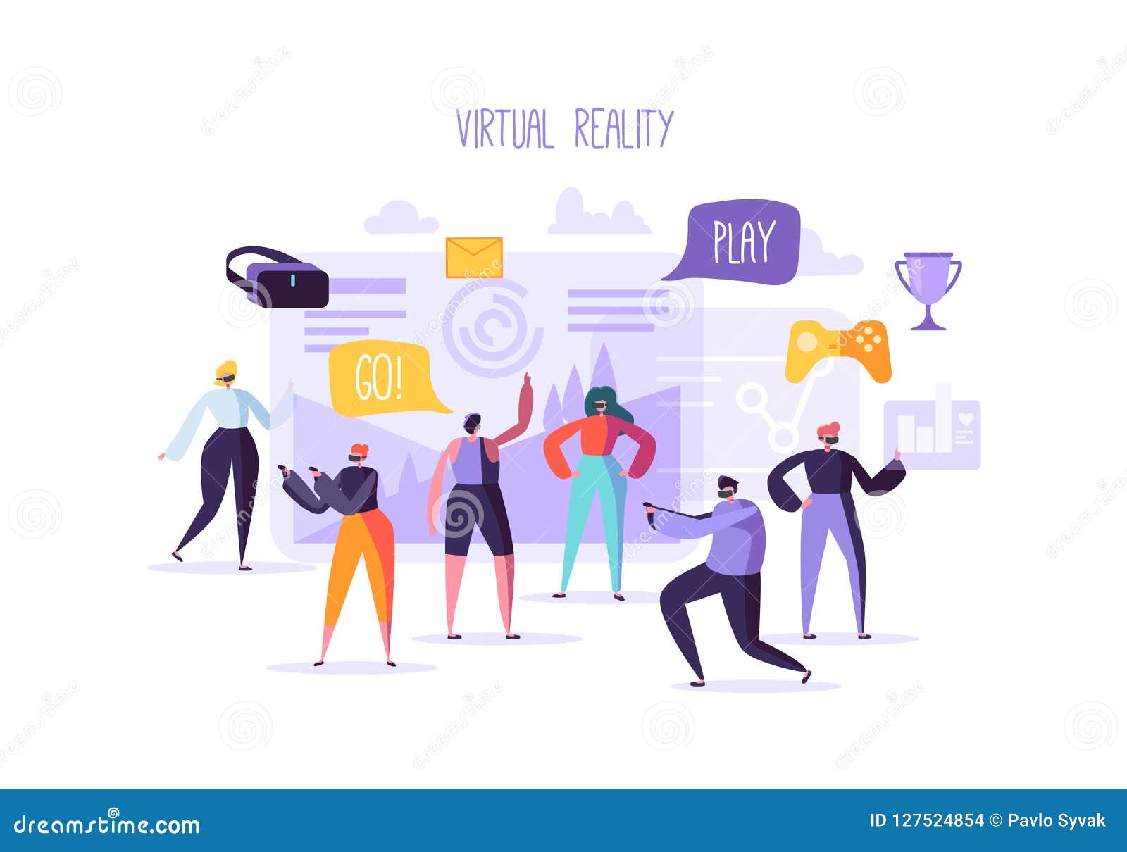 Virtual Reality Concept. Flat People Characters Having VR World ...
