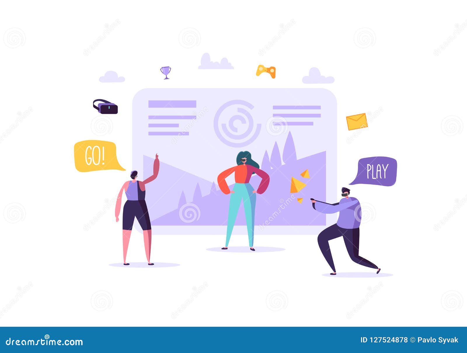 Virtual Reality Concept. Flat People Characters Having VR World ...