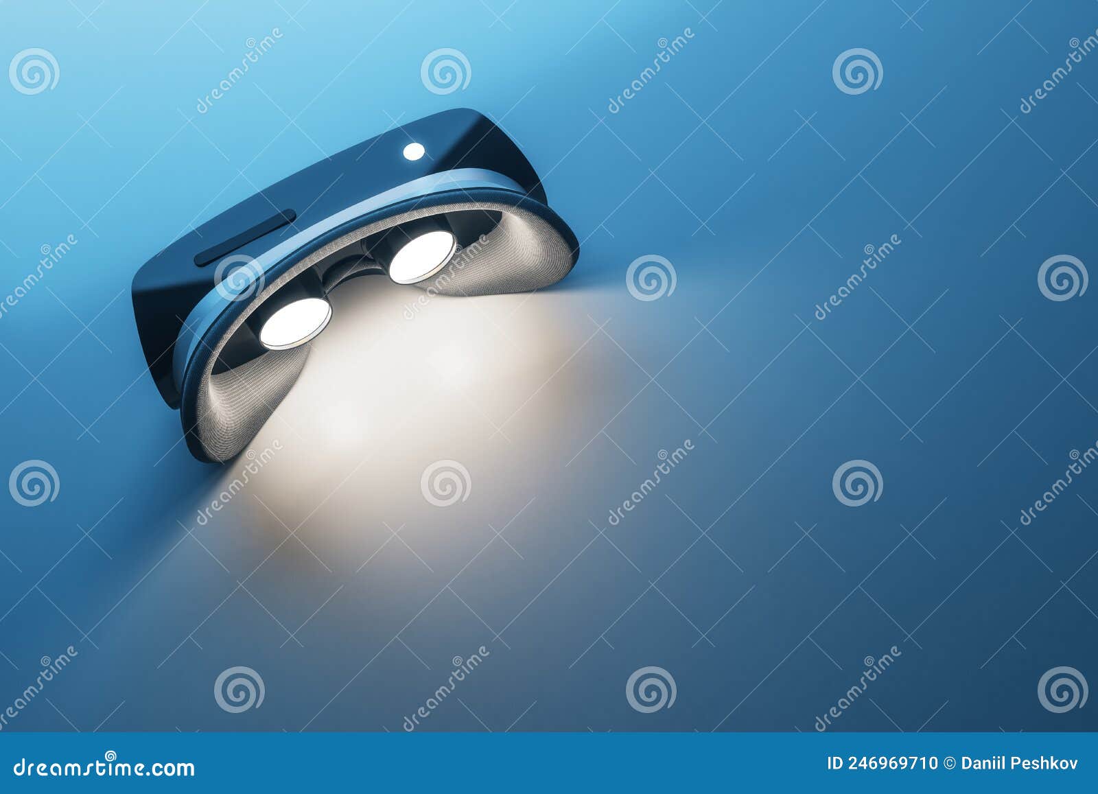 Virtual Reality Concept with Glow Inside VR Helmet on Abstract Blue ...
