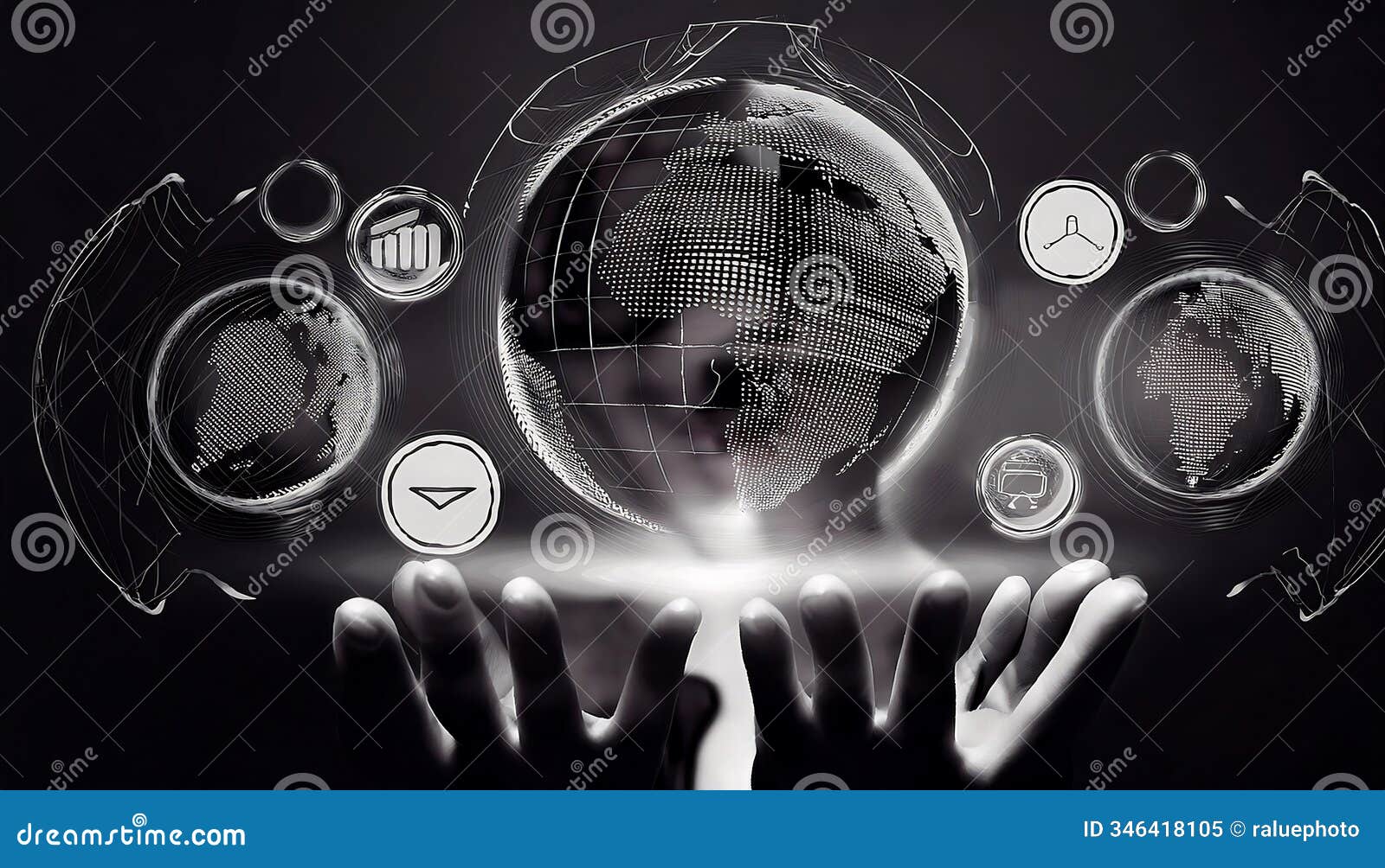 Virtual Reality Concept Technology Icons, Black and White Background ...