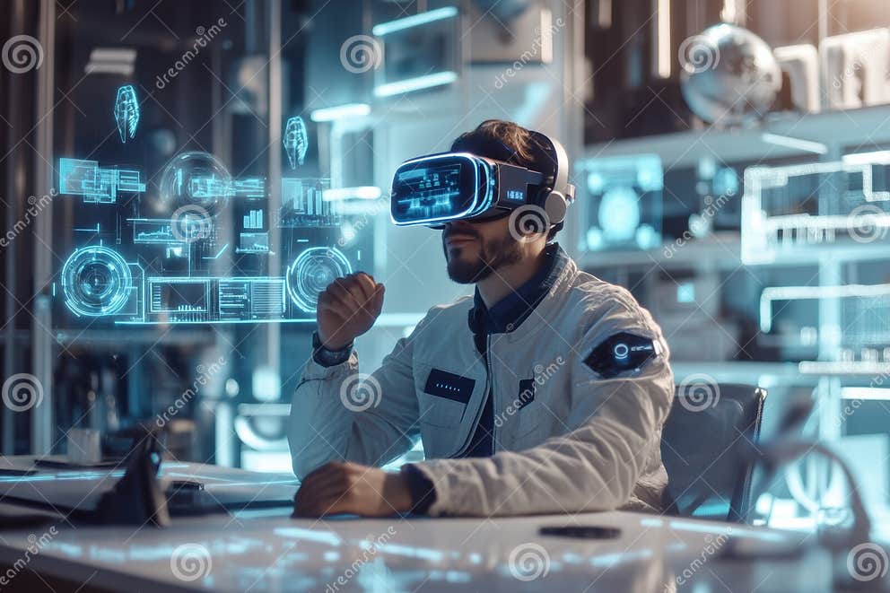 Virtual Reality Designer Engaged in 3D Modeling within a Modern Studio ...