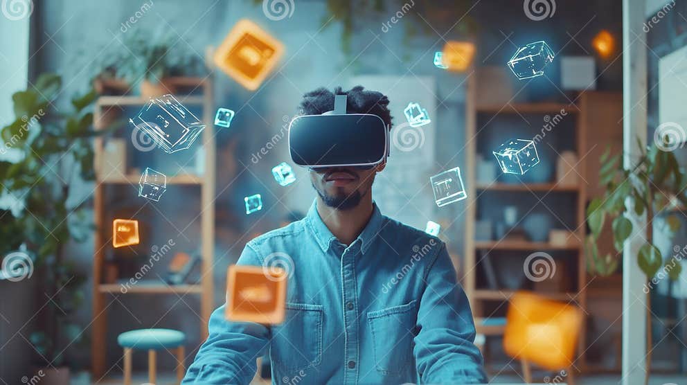 A Virtual Reality Designer Explores Floating 3D Objects in a Modern ...