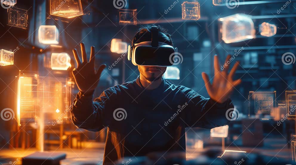 A Virtual Reality Designer at Work in a Modern Studio Exploring ...