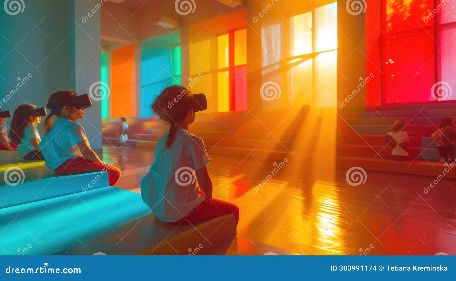 Virtual Reality Education, Kids in Colorful VR Classroom, Interactive ...
