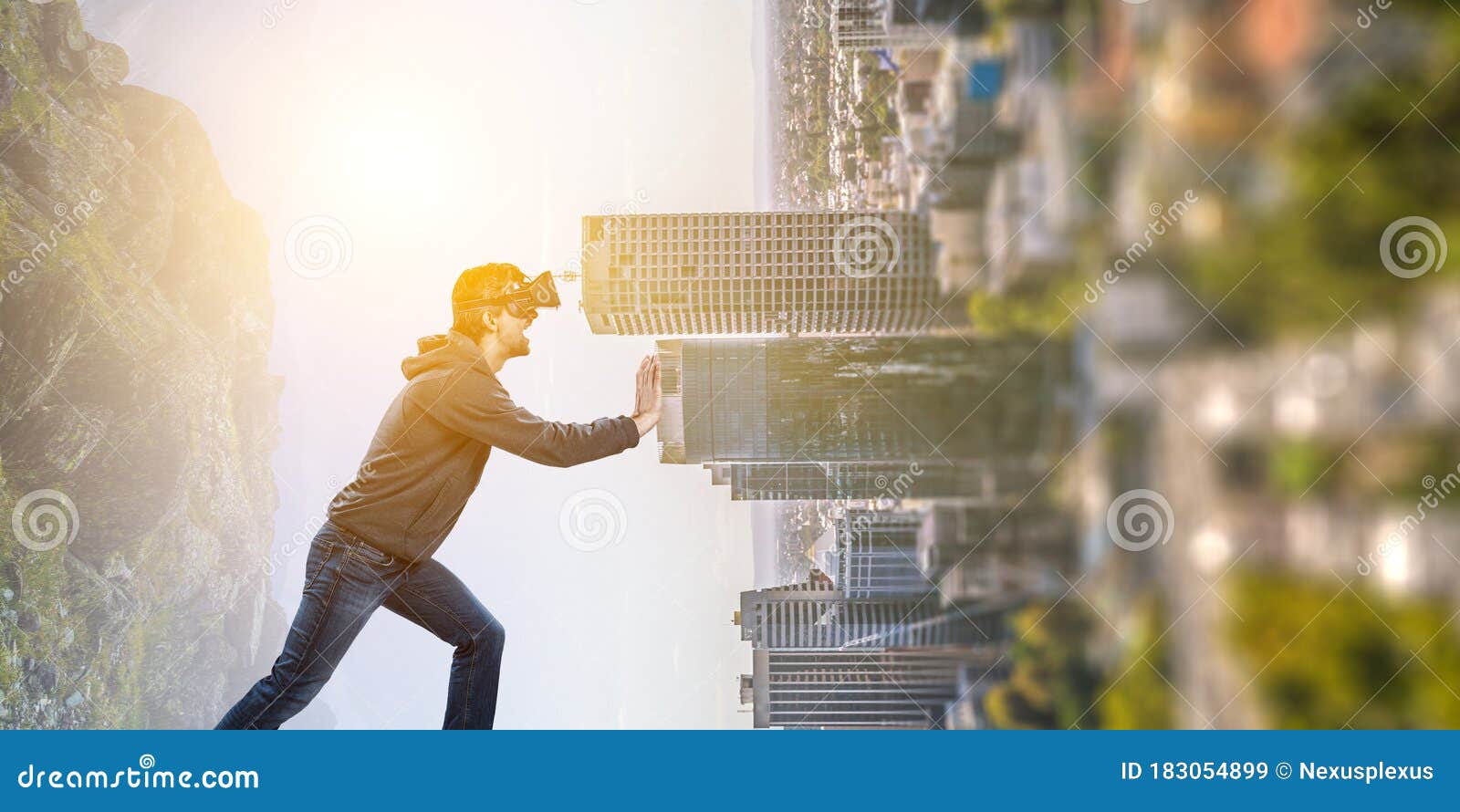 Virtual Reality Experience. Man in VR Glasses Stock Image - Image of ...