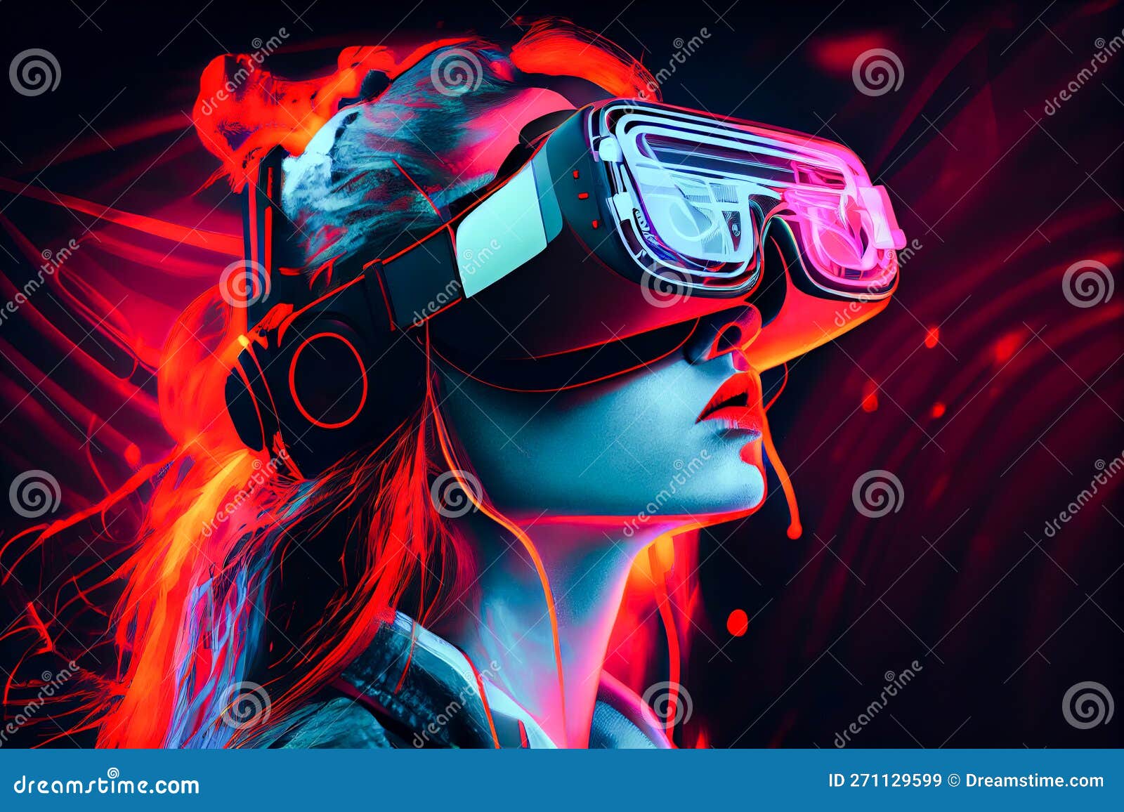 Virtual Reality Explorer in Neon Colors. Generative AI, Generative, AI ...
