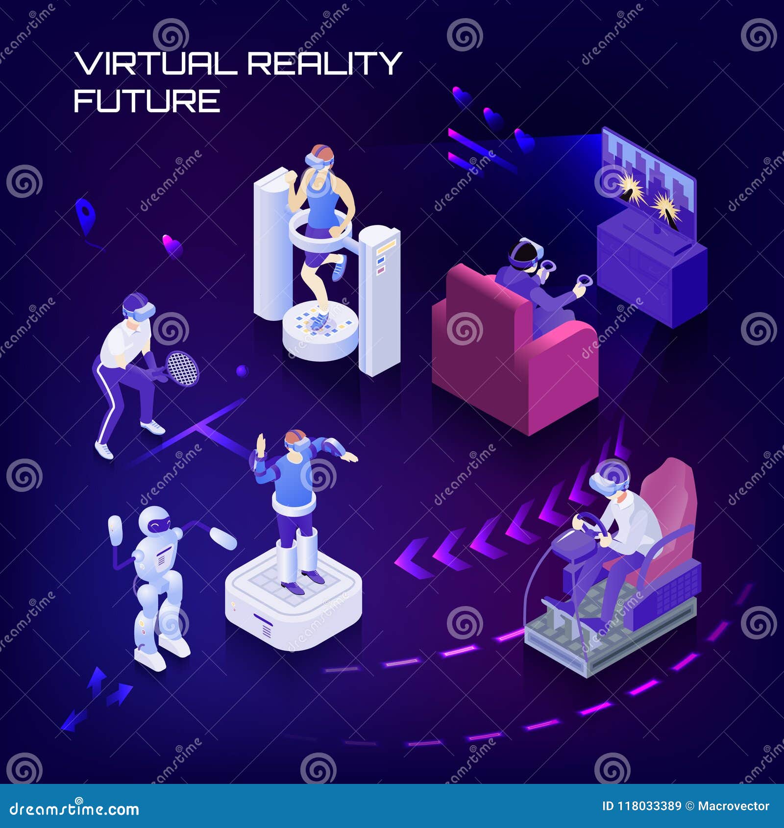 Virtual Reality Future Isometric Background Stock Vector - Illustration ...