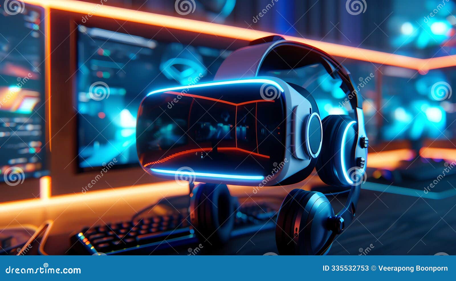 Virtual Reality Gaming Setup, Immersive Environment, Neon Colors, 3D ...