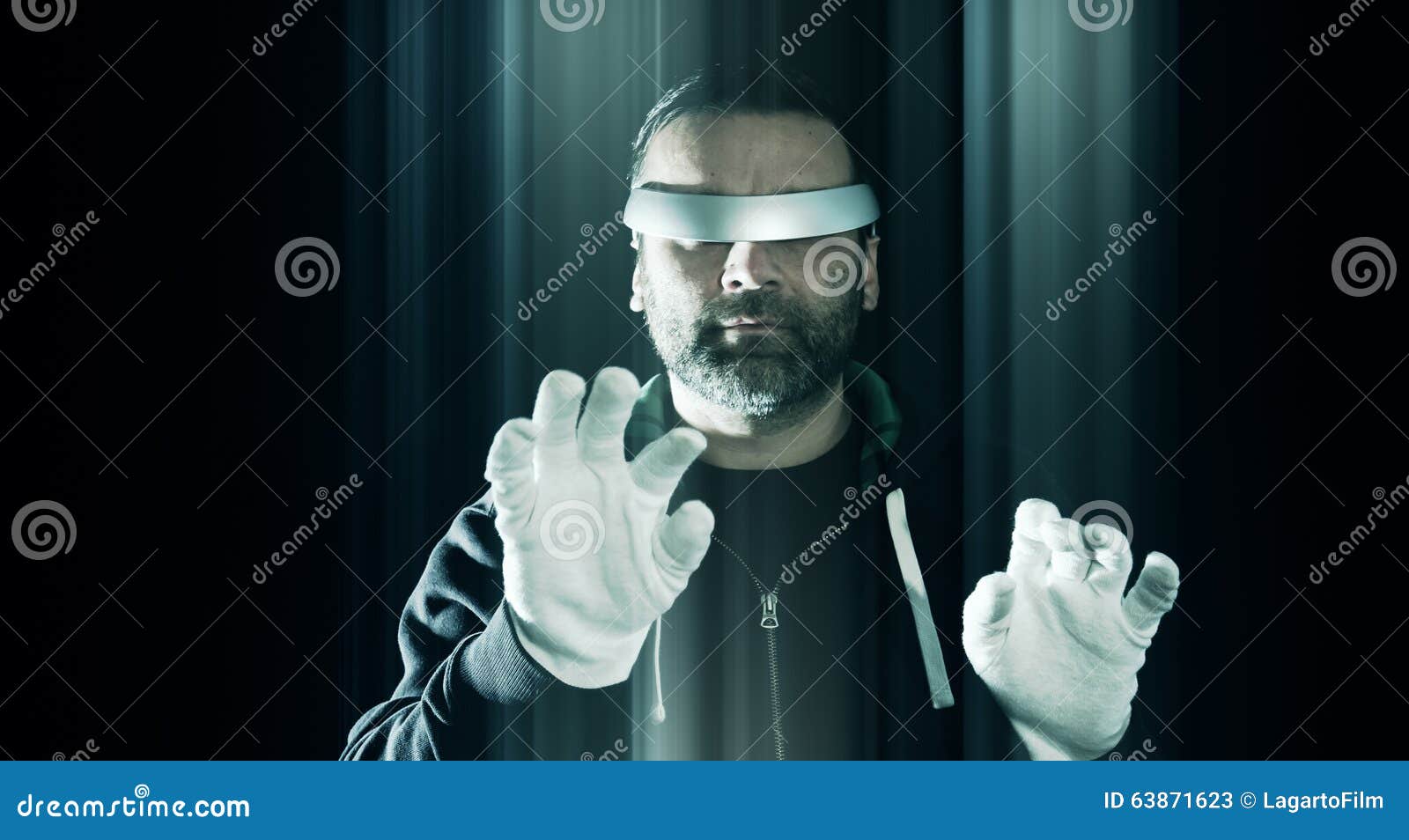 Virtual Reality Glasses Concept, Hacker Hacking at Night Stock Image ...