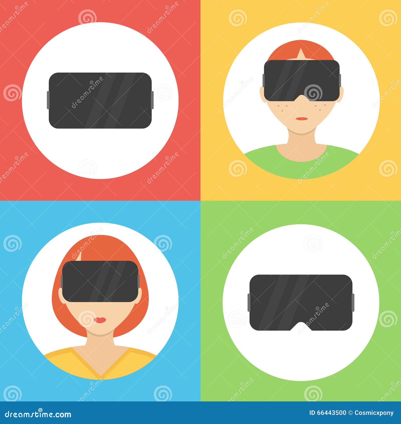 Virtual Reality Glasses Flat Design Icons Set. Stock Vector - Illustration of avatar, blue: 66443500