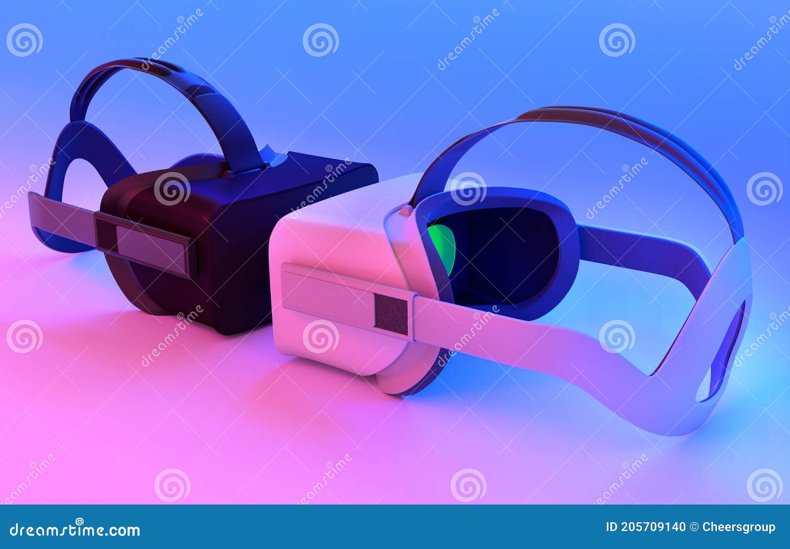 Virtual Reality Glasses Isolated in Neon Lights on White Background ...