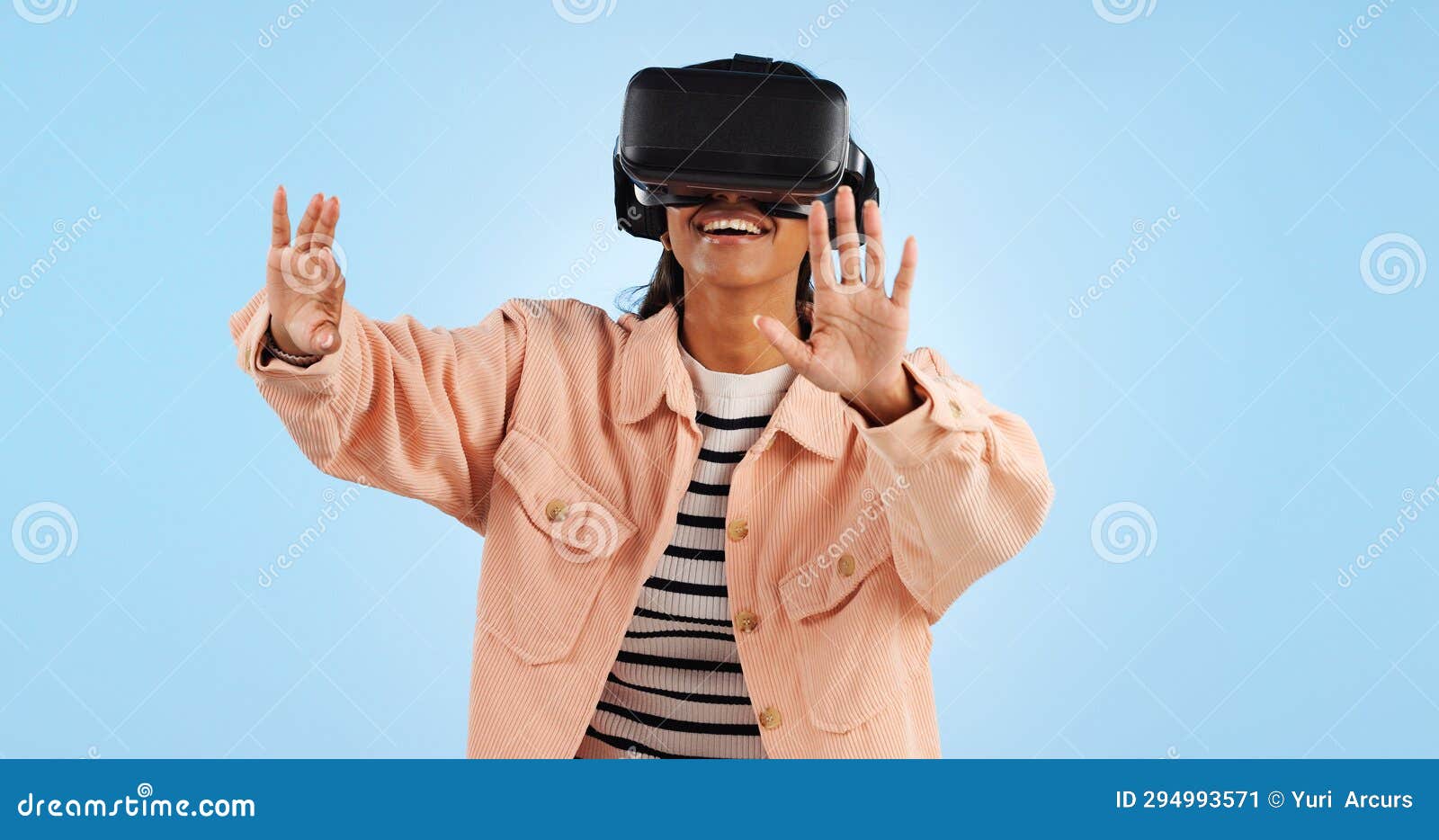 Virtual Reality, Hands on Screen and Woman with Future Technology and ...