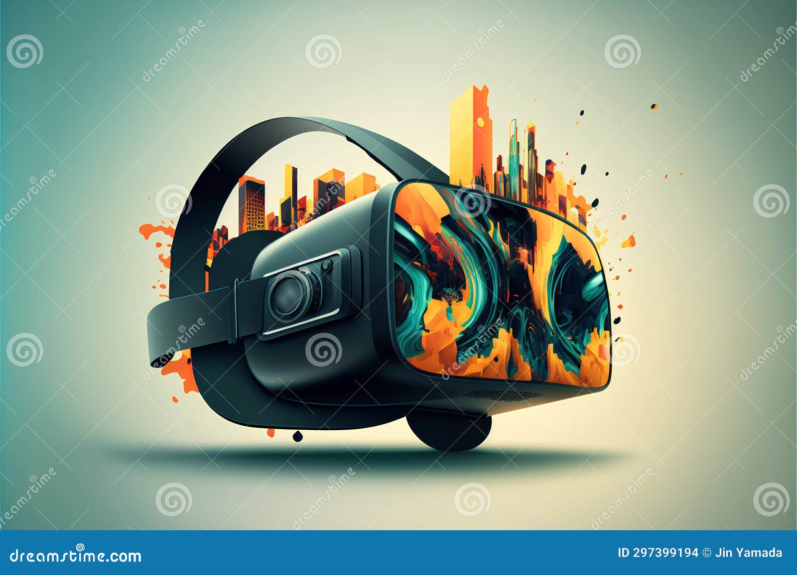 Virtual Reality Headset with Cityscape in the Background. Vector ...