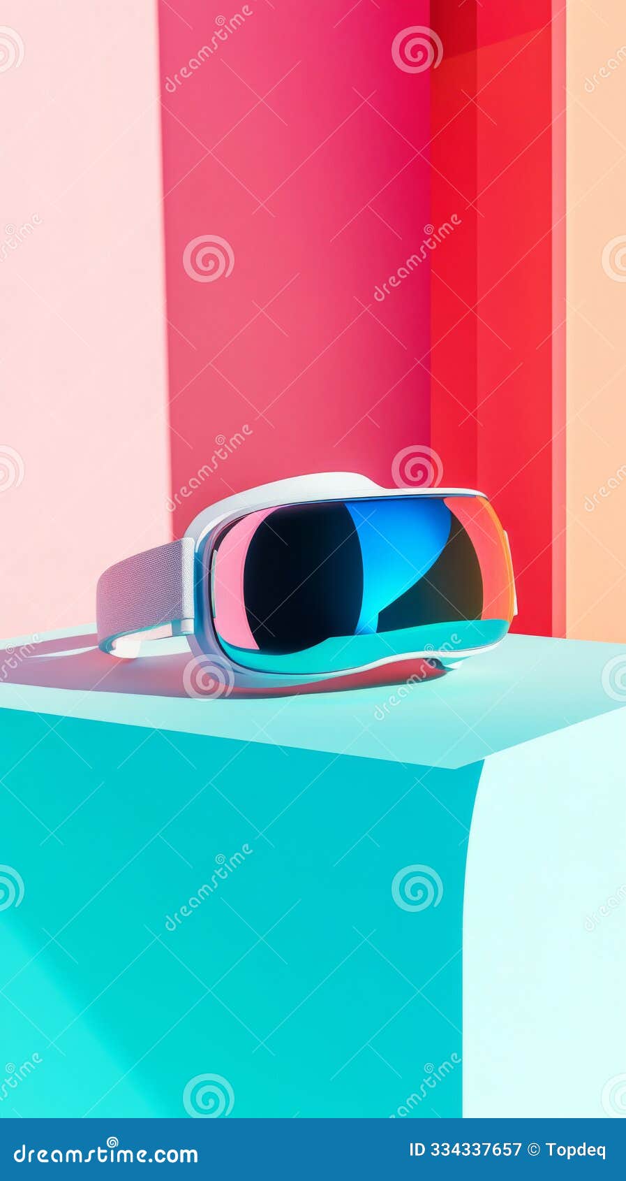 Virtual Reality Headset in Color Minimalist Room, Background Stock ...