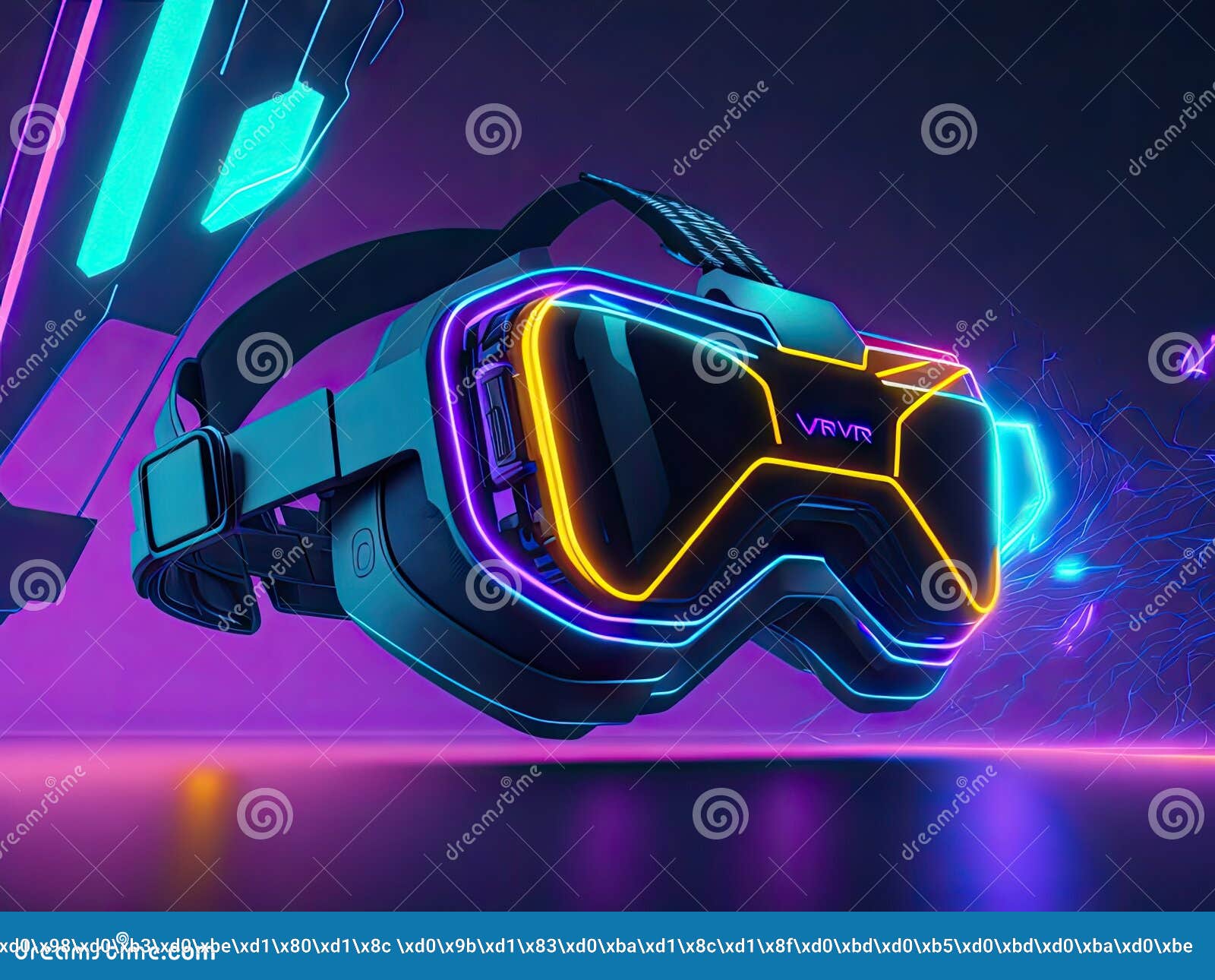 Virtual Reality Headset at Digital Space System with Planets or ...