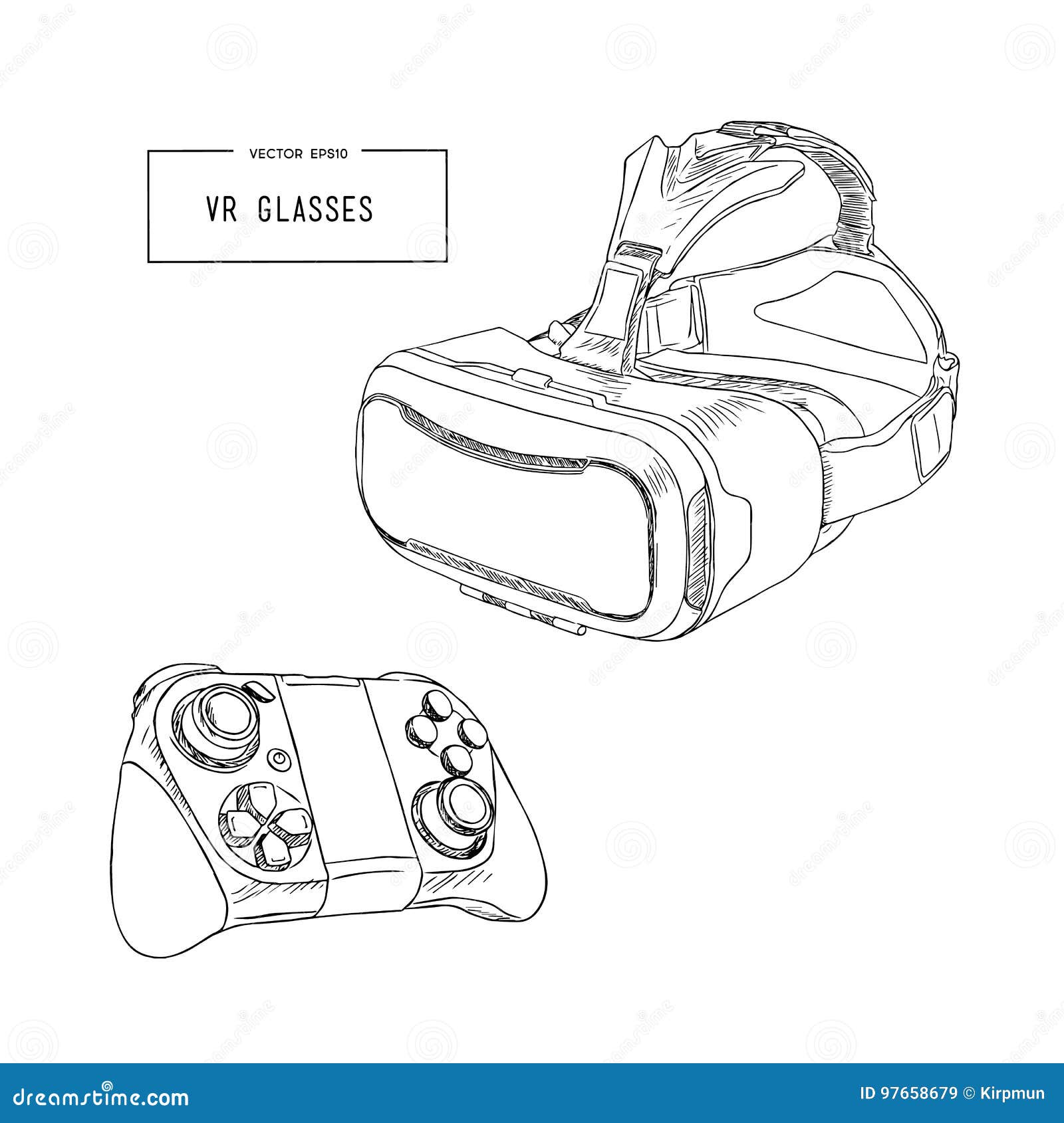 Virtual Reality Headset Glasses Realistic Sketch Vector. Stock Vector ...