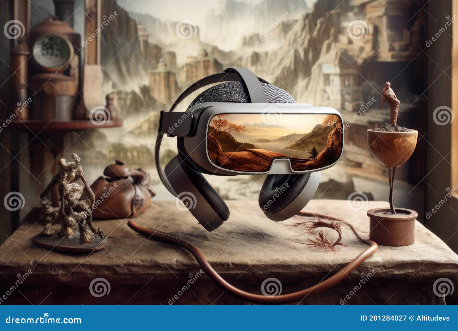 Virtual Reality Headset with Immersive Environment Stock Image - Image ...