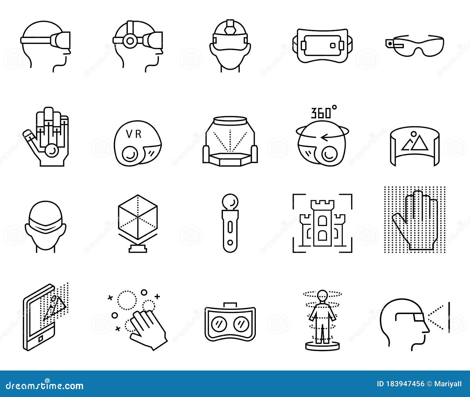 Virtual Reality Icon Set in Thin Line Style. Vector Illustration Stock ...