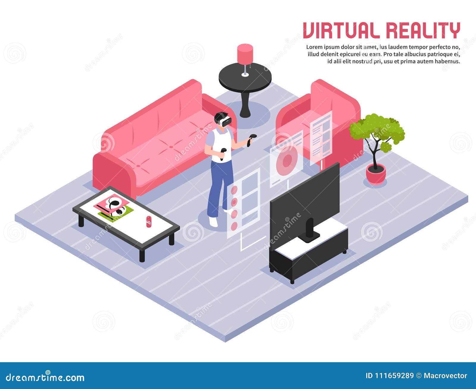 Virtual Reality Isometric Poster Stock Vector - Illustration of gadget ...
