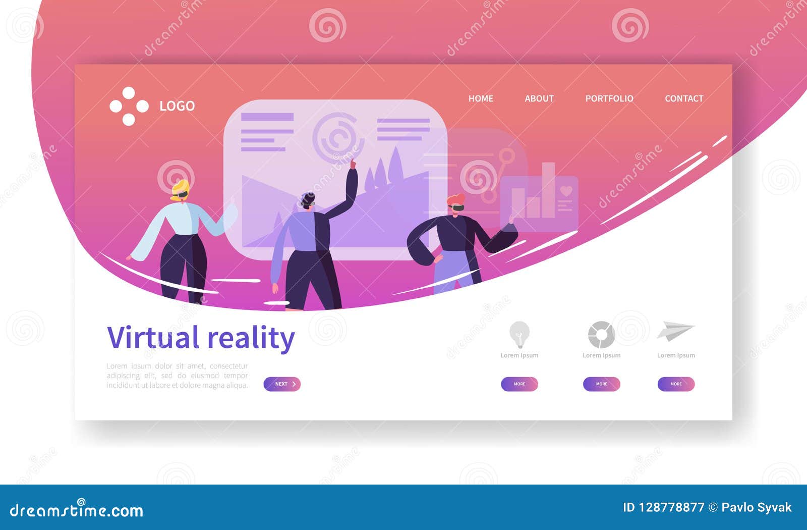 Virtual Reality Landing Page. Augmented Reality Banner with Flat People ...
