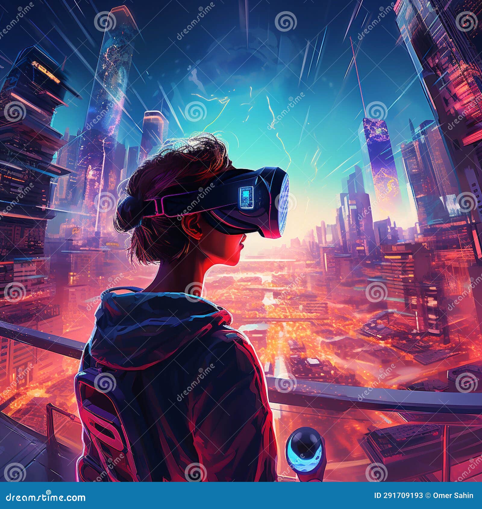 Virtual Reality Landscape of Futuristic Cityscape with Advanced ...