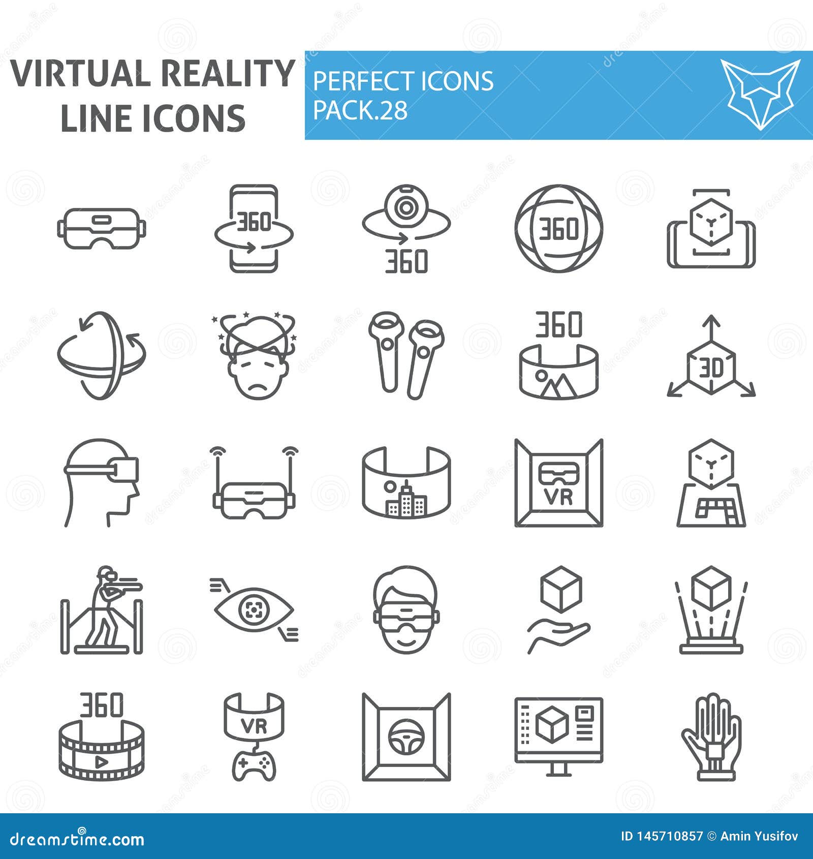Virtual Reality Line Icon Set, Augmented Reality Symbols Collection ...