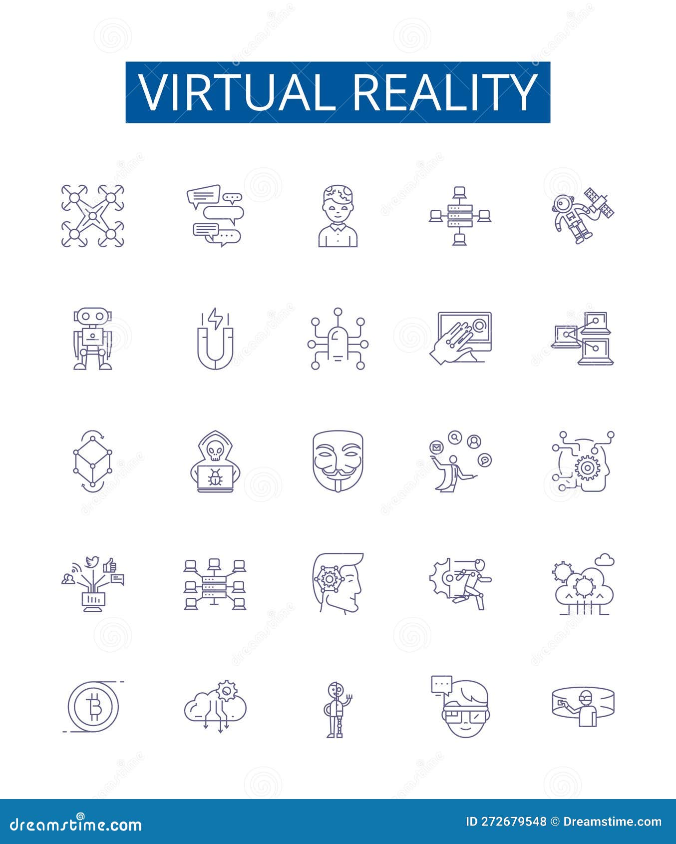 Virtual Reality Line Icons Signs Set. Design Collection of Virtual ...