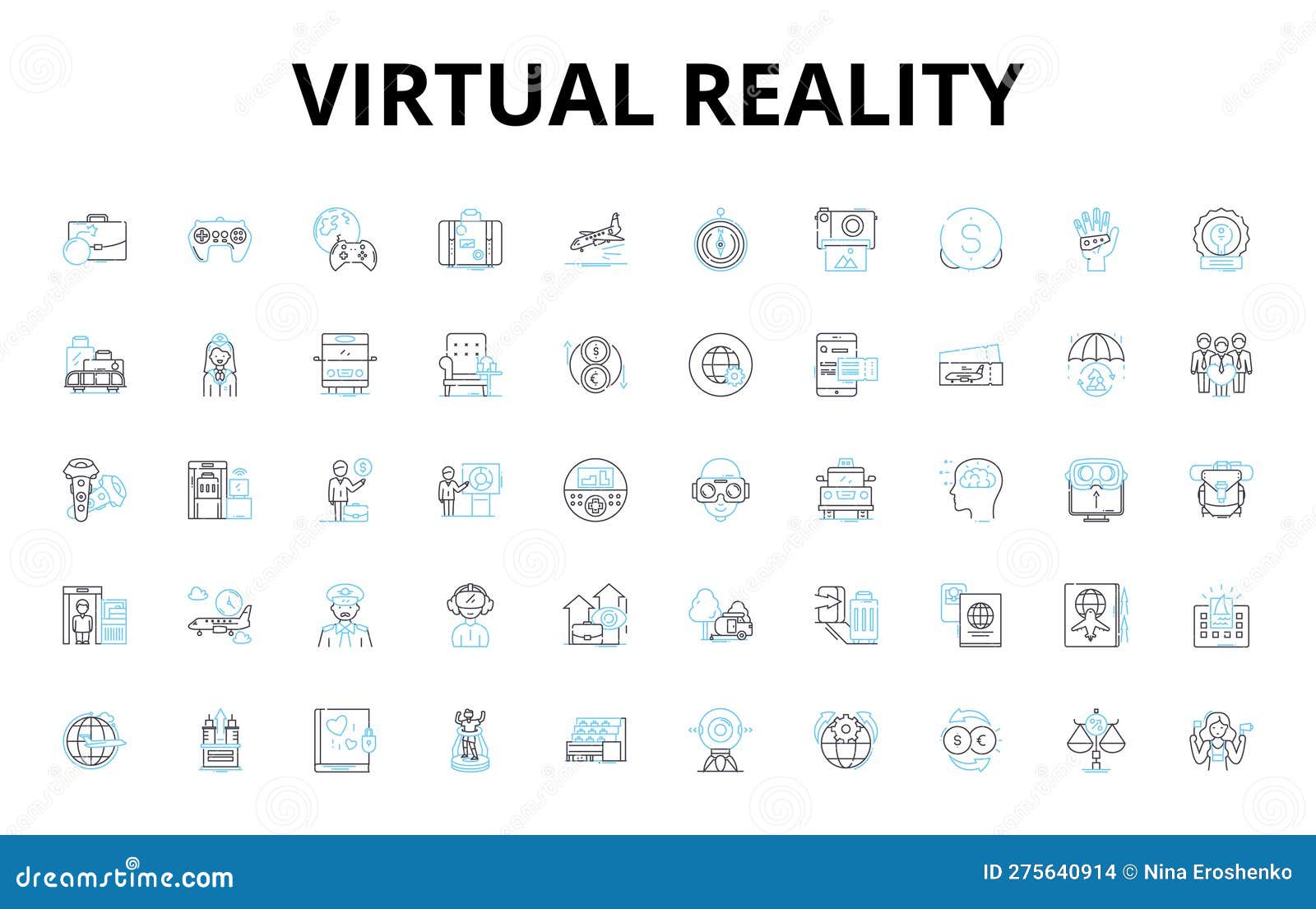 Virtual Reality Linear Icons Set. Immersive, Interactive, Simulated ...
