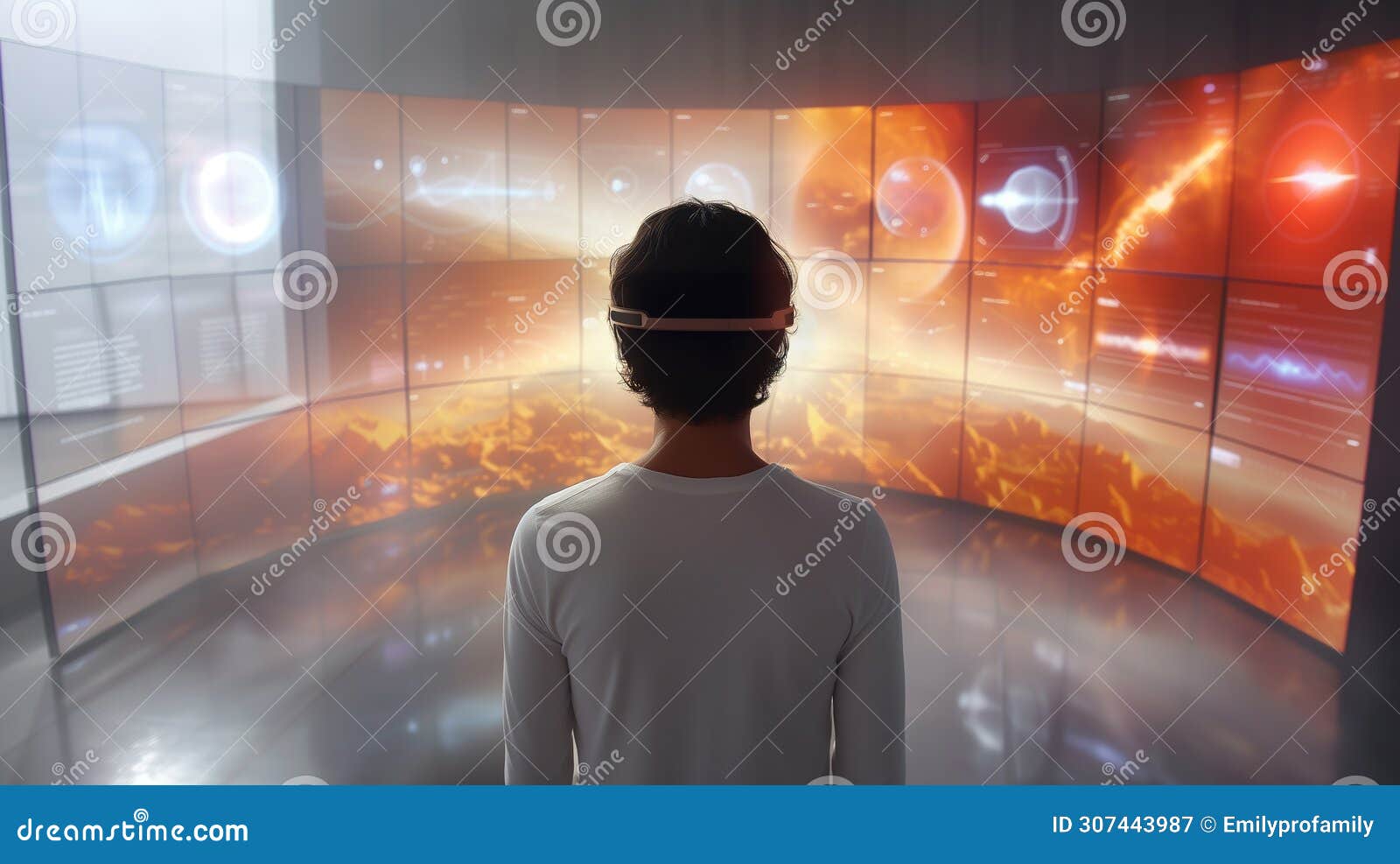 Virtual Reality Experience: Man Views Multiple Screens Stock ...
