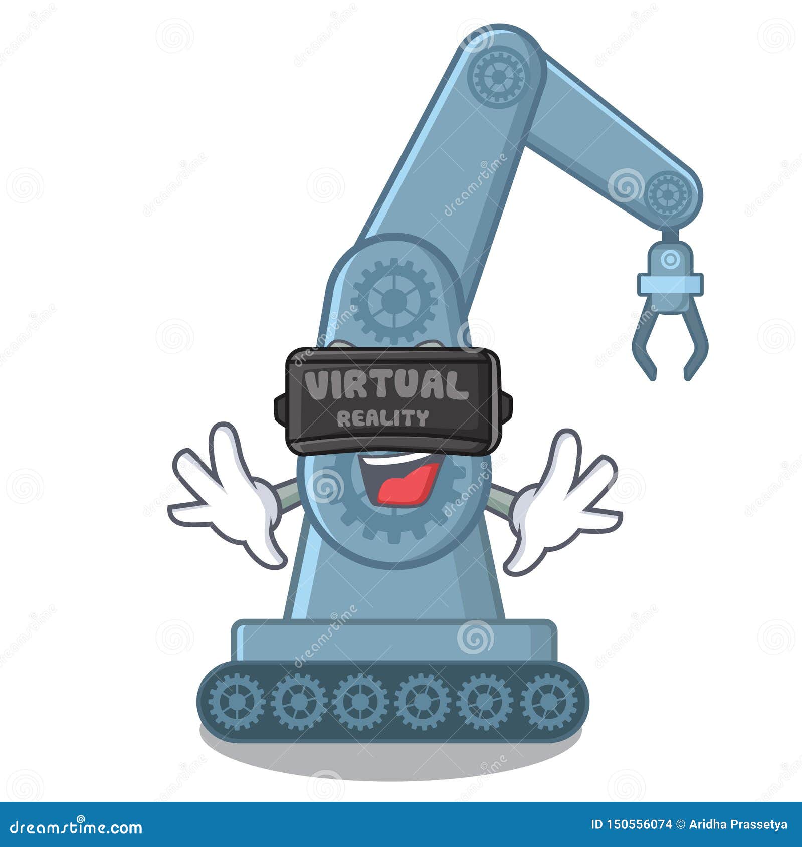Virtual Reality Mechatronic Robot Arm Above Cartoon Table Stock Vector ...