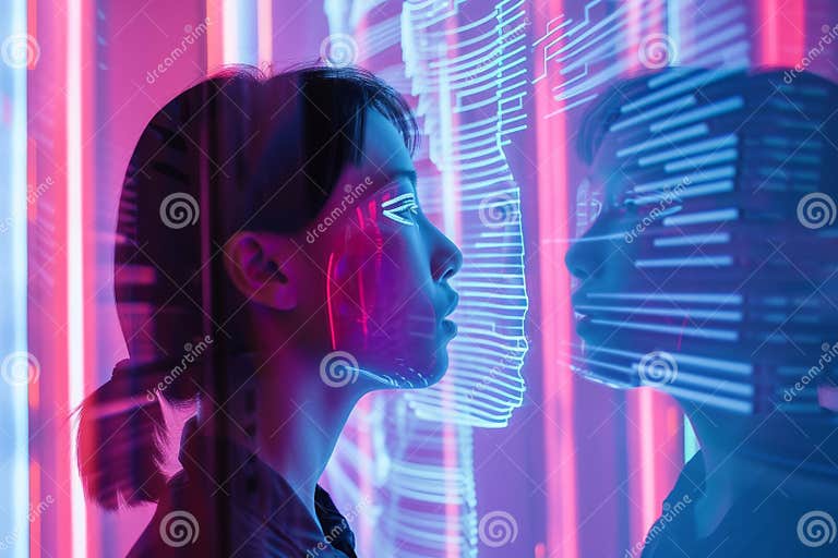 Virtual Reality Mirror Reflecting a Digital Avatar Stock Illustration ...