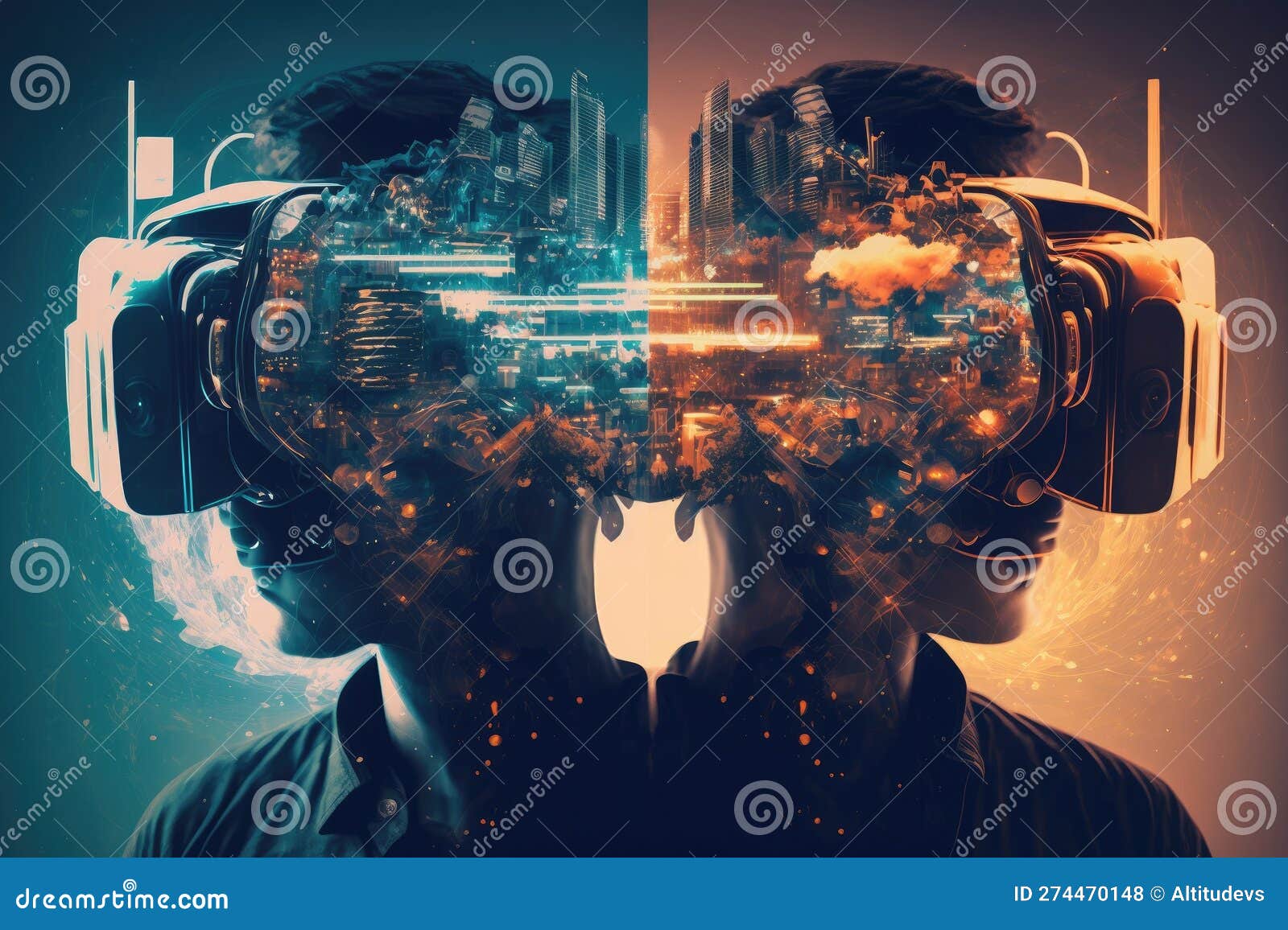 Virtual Reality Modern Technologiy Vr Headset Double Exposure Stock ...