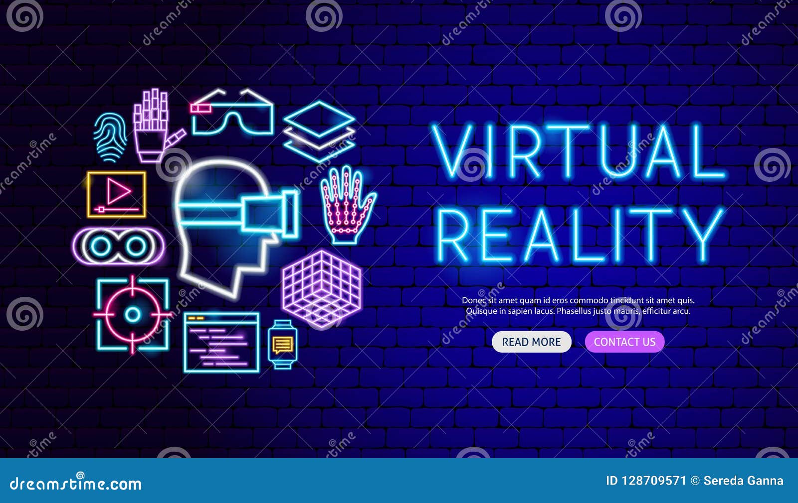 Virtual Reality Neon Banner Design Stock Vector - Illustration of line ...