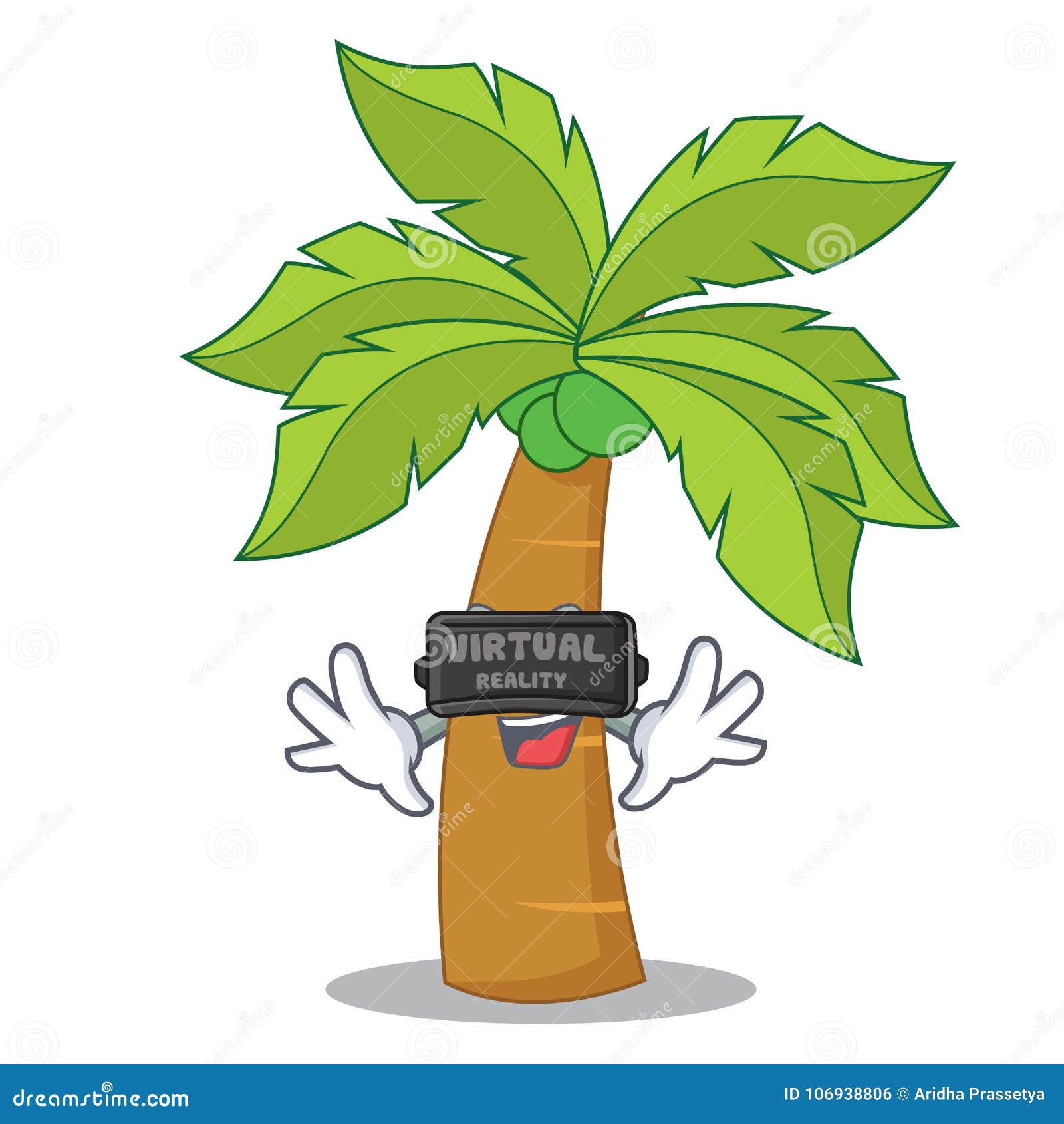 With Virtual Reality Palm Tree Character Cartoon Stock Vector ...